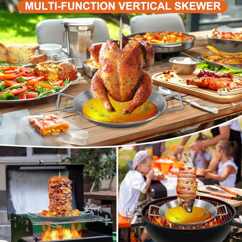 Al Pastor Skewer for Grill, Stainless Steel Vertical Skewer, Brazilian Vertical Spit Stand with 3 Removable Spikes(8β/10"/12β)& Brushes, for Tacos Al Pastor, Shawarma Kebabs Smoker Oven BBQ Dishes