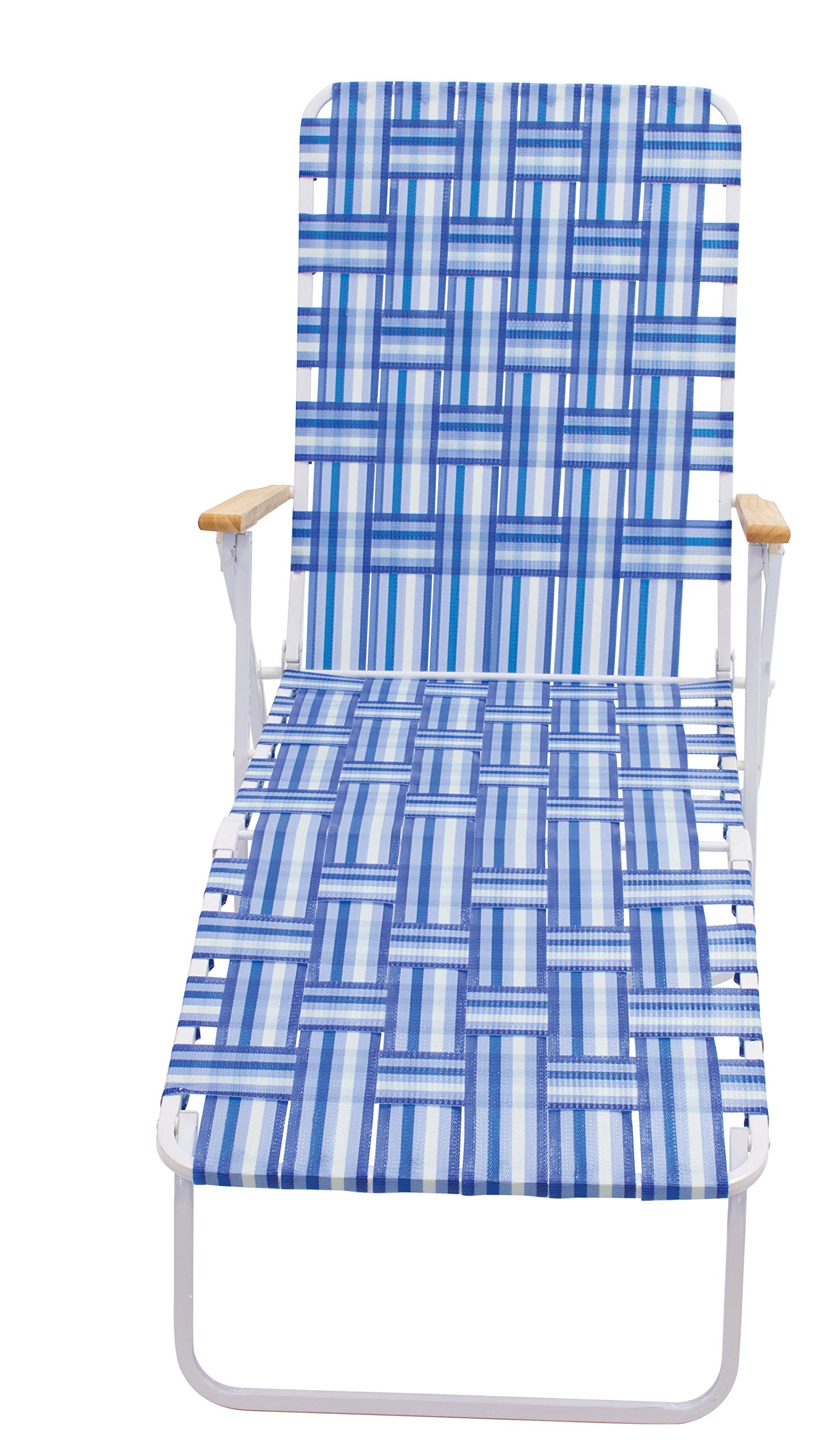 CAMP & GO 4-Position Folding Web Lawn Chair Beach Lounger, Blue/White