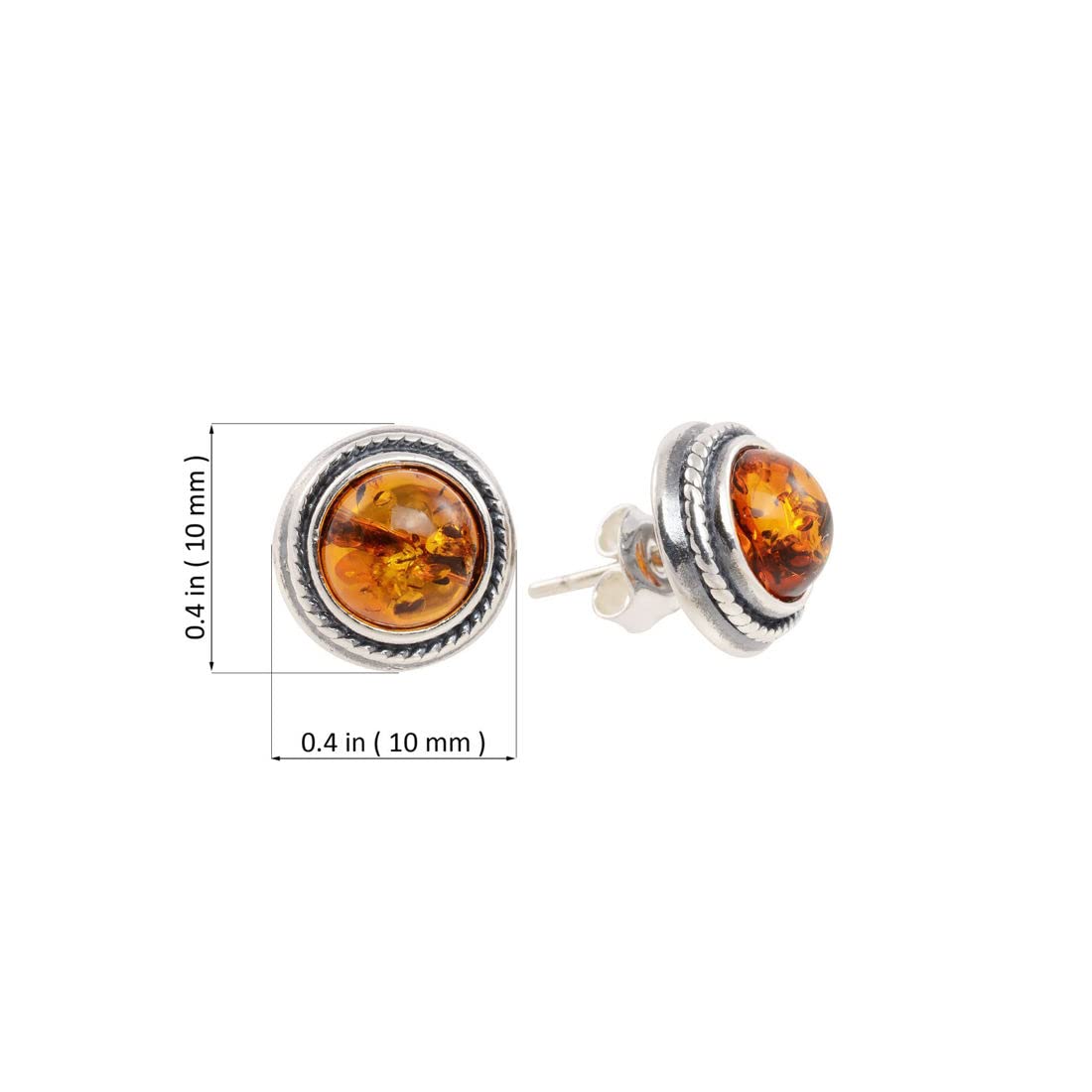 Amber Earrings - GIA Certified 925 Round Baltic Honey Amber Stud Earrings - Sterling Silver Jewelry Collection