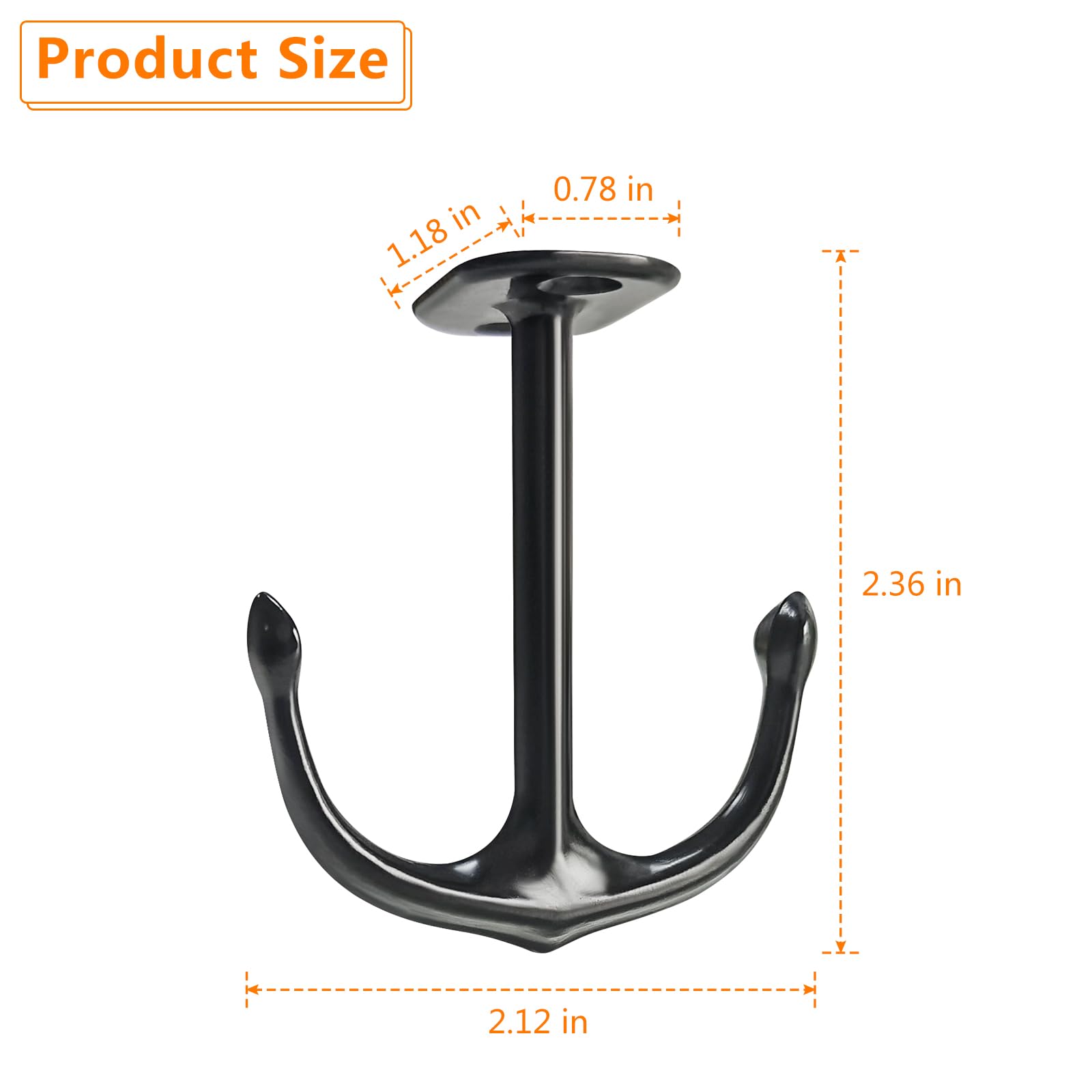 BAMI-LEE House Anchor Shape Zinc Alloy Double Prong Ceiling Hooks, 4-Pack Under Shelf Coat Hooks Hanging Towel Robe Clothes Cap Bathroom Kitchen Cabinet Garage Use (Black)