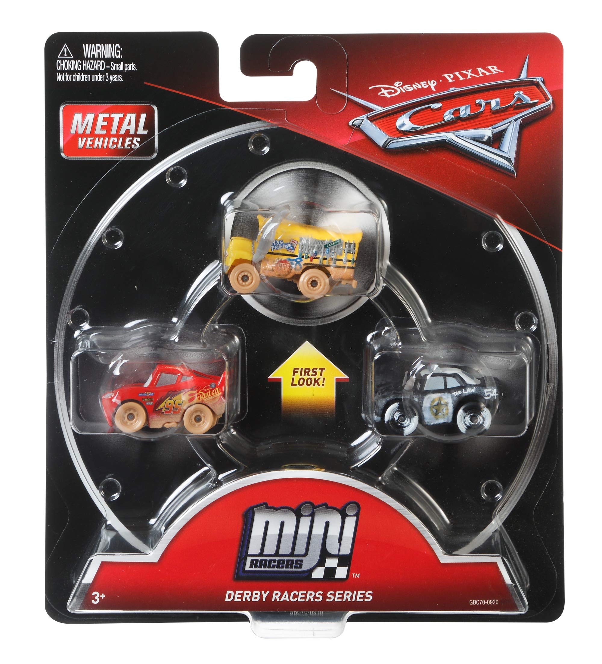 Cars Disney Pixar GBC70 Mini Derby Racers Series 3-Pack, Multicolour, 4,5 x 1 x 1 cm