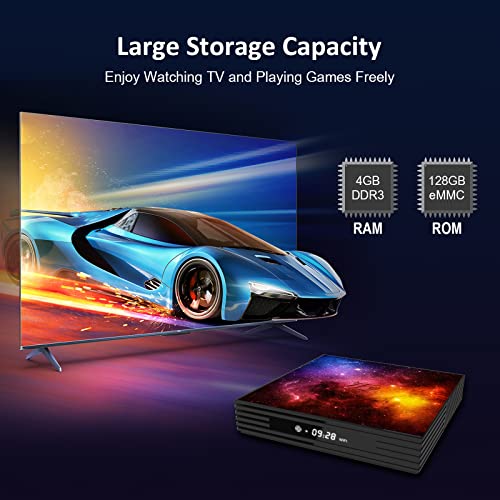 Android TV Box 4GB RAM 128GB ROM Upgraded W2 Mali-G31 2.4G/5G Dual WiFi Bluetooth 4.2,Media Player Support 3D 4K UHD Videos Android 12.0 USB 2.0 with Wireless Backlit Mini Keyboard