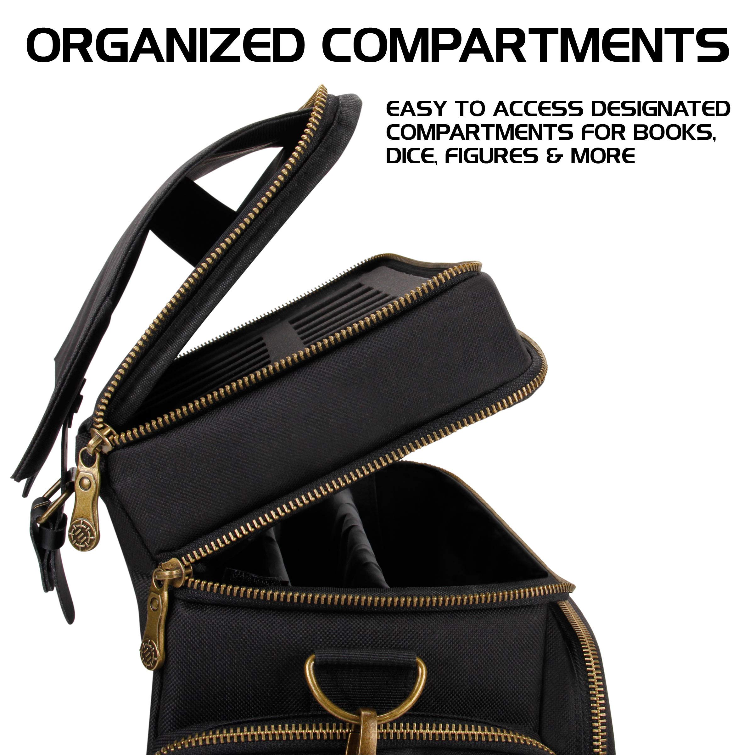 ENHANCE RPG Dungeons and Dragons Table Games Travel Bag with Miniatures, Padded Carry Bag with Multiple Compartments with Book Compartment (4-8) and Dice and Token Pocket