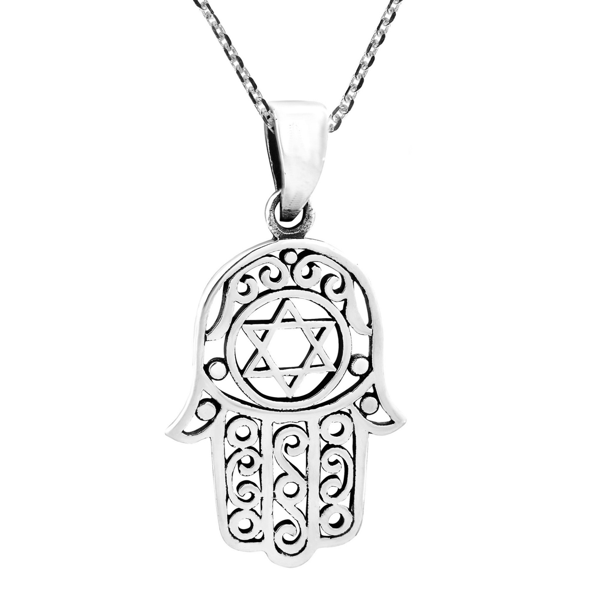 AeraVida Hamsa or Hand of God with the Star of David .925 Sterling Silver Pendant Necklace | Jewish Star of David in Hamsa Hand Pendant | Jewelry Gift