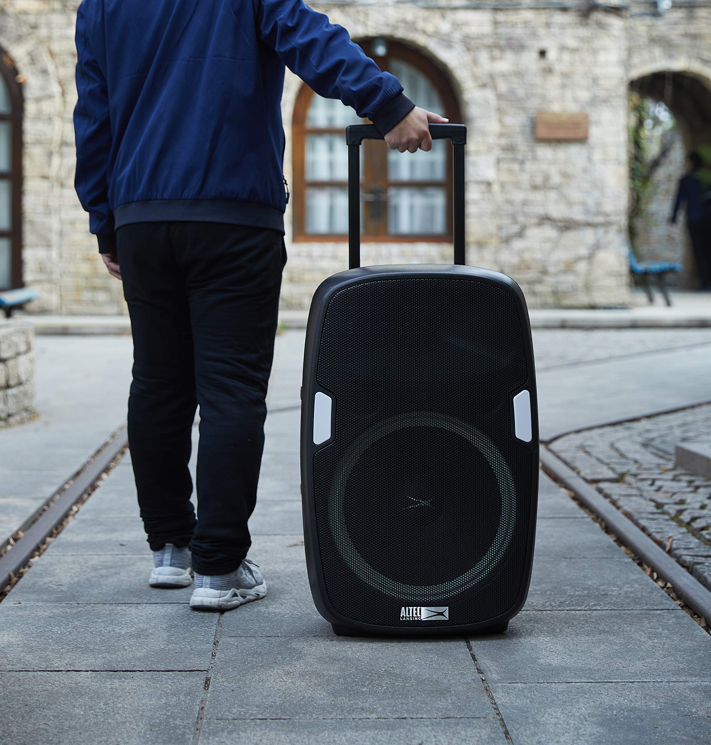 Altec Lansing SoundRover Wireless Trolley Bluetooth Speaker with Microphone, Rechargeable System Speaker for Parties, Karaoke DJ Speaker with Led Lights and USB Smartphone Charger