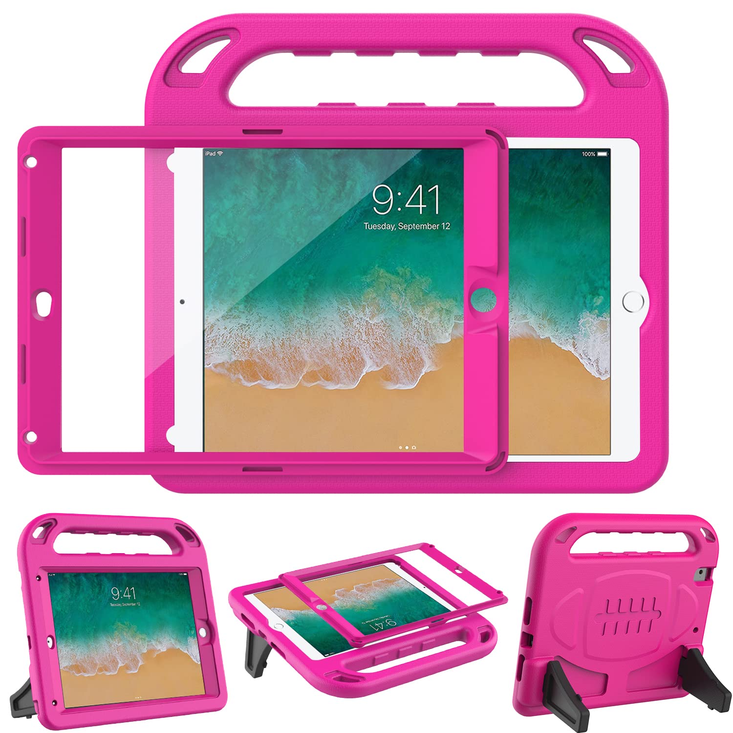 AVAWO Kids Case for iPad 6th/5th Generation, iPad 9.7 Inch 2018/2017 & iPad Air 2 Case, Built in Screen Protector, Shockproof Handle Stand Kids Case for 9.7-inch iPad 5th & 6th Gen & iPad Air 2, Rose