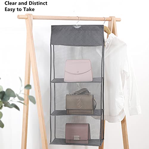 enloritas 2PCS Handbag Hanging Purse Organizer,Hanger Oxford Cloth Nonwoven Hanging Closet Storage Bag , Closet Organizer with 360 Degree Swivel Hook Foldable and Universal, Grey