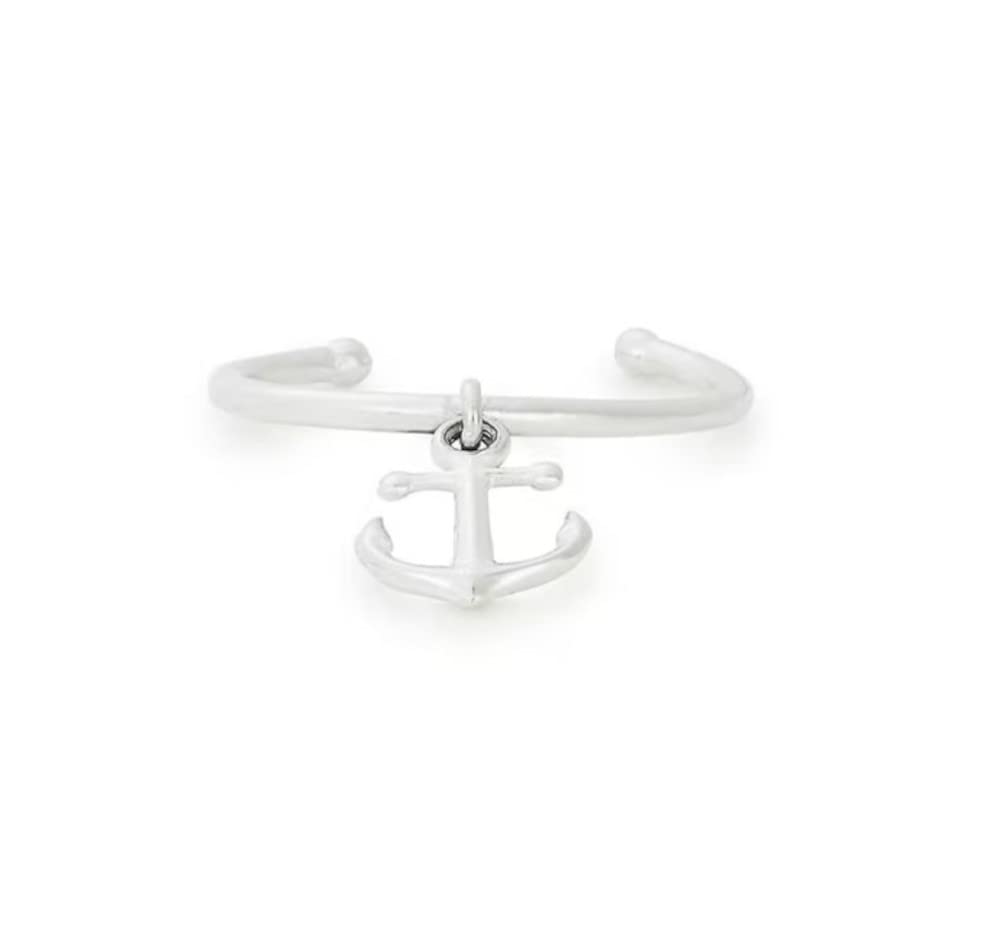 Alex and Ani Seaside Adjustable Ring for Women, Anchor Charm, Sterling Silver, Fits Ring Sizes 6 to 9