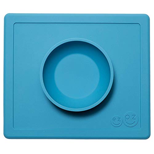 ezpz Happy Bowl - 24 Months + (Blue) - 100% Silicone Suction Bowl with Built-in Placemat – Dishwasher Safe