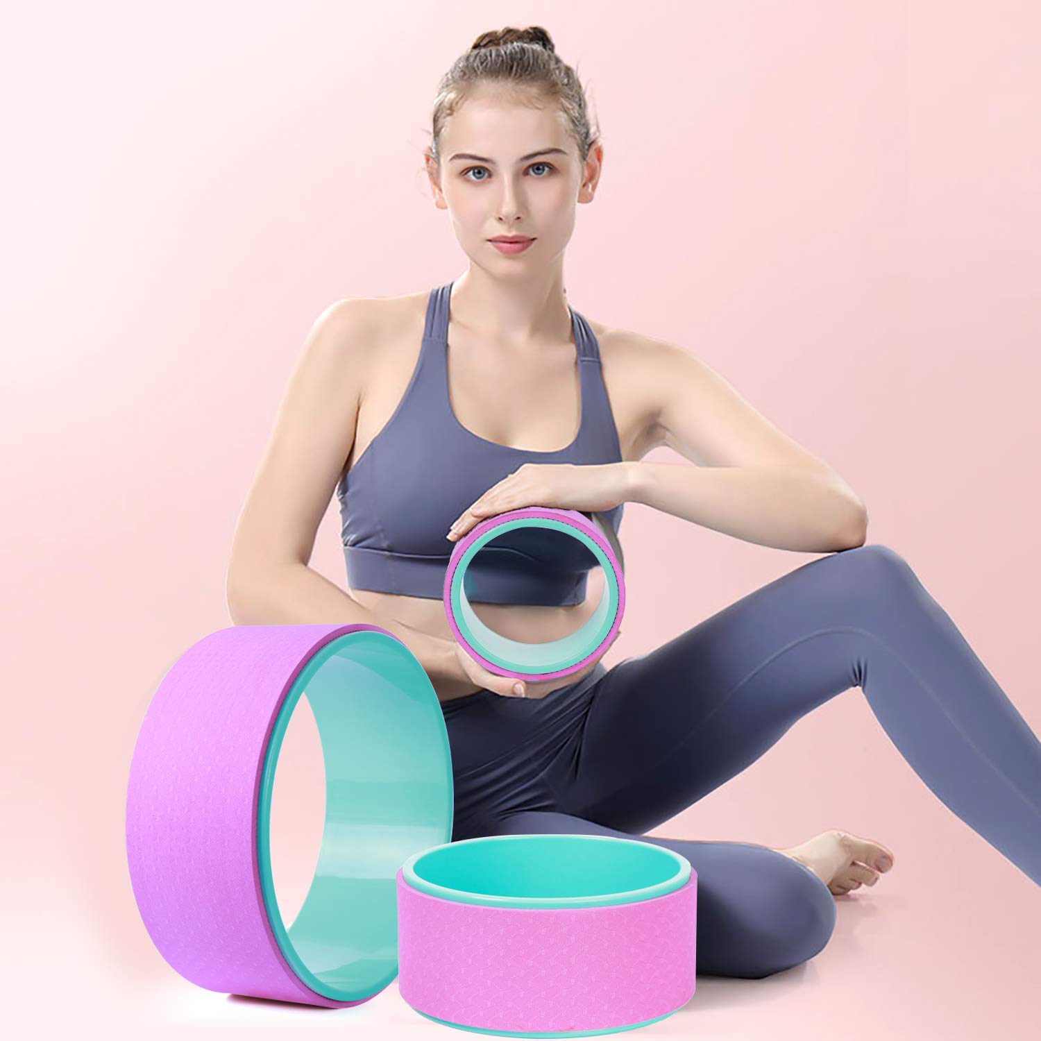 ADKINC Yoga Wheel Set 3 Pack, ABS Yoga Wheel for Stretching, TPE Non-Slip Yoga Wheel Back Wheel for Ain Relief Back Pain and Improving Backbends Flexibility Training