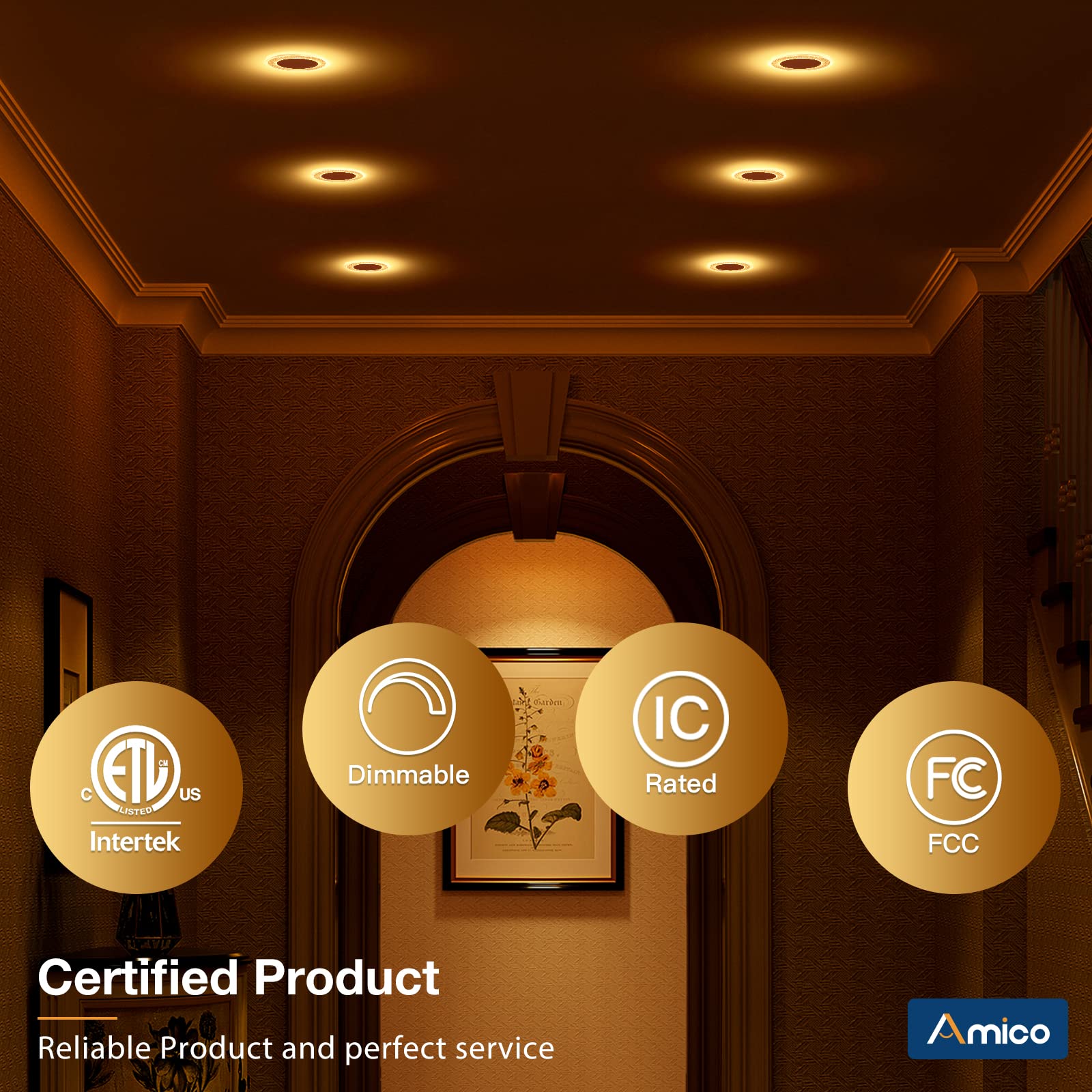 Amico 12 Pack 6 Inch 5CCT LED Recessed Ceiling Light with Night Light, 2700K/3000K/4000K/5000K/6500K Selectable Recessed Lighting, 12W=110W, 1000LM, Dimmable Canless Wafer Downlight - ETL & FCC