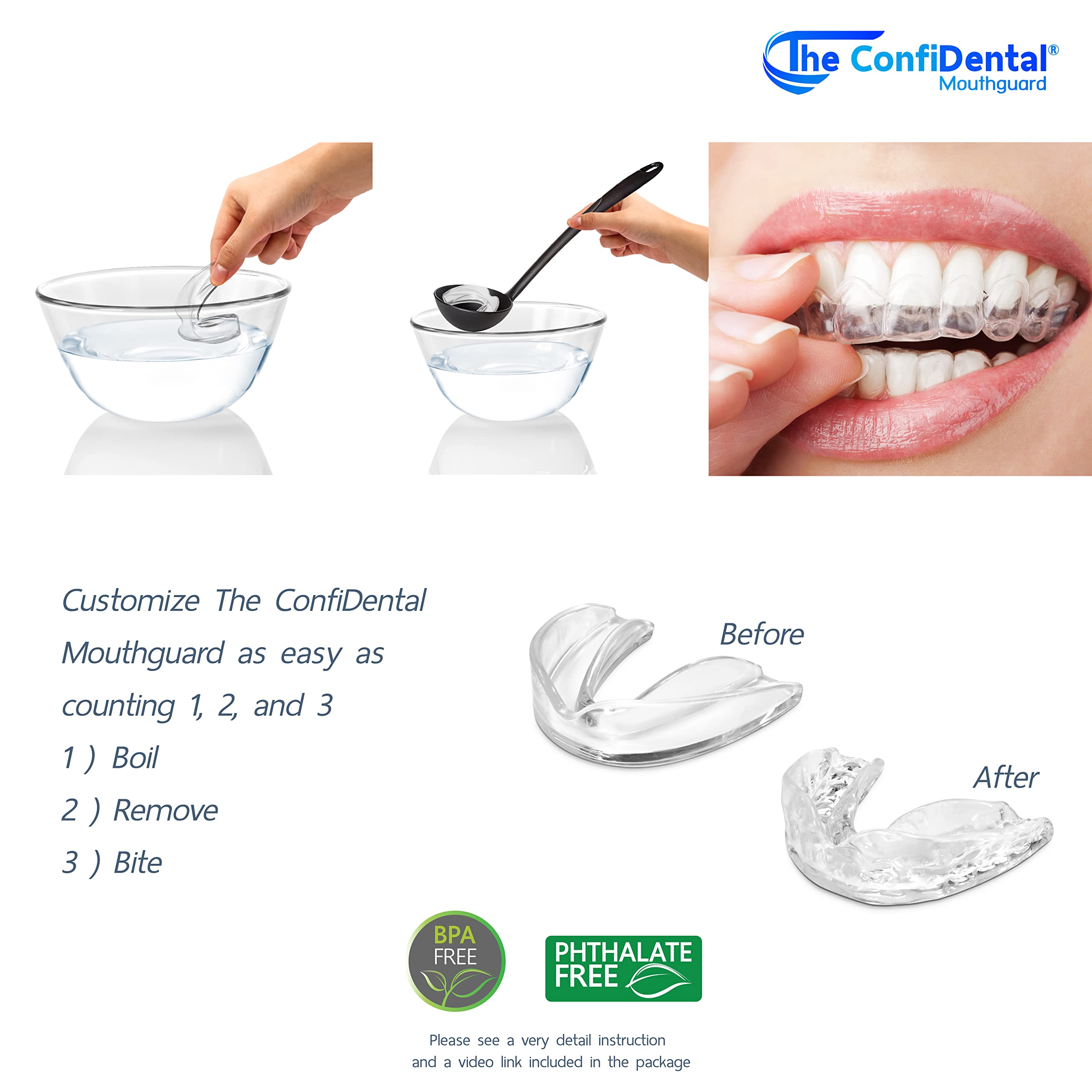 The ConfiDental - Pack of 6 Moldable Mouth Guard for Teeth Grinding Clenching Bruxism, Sport Athletic, Whitening Tray