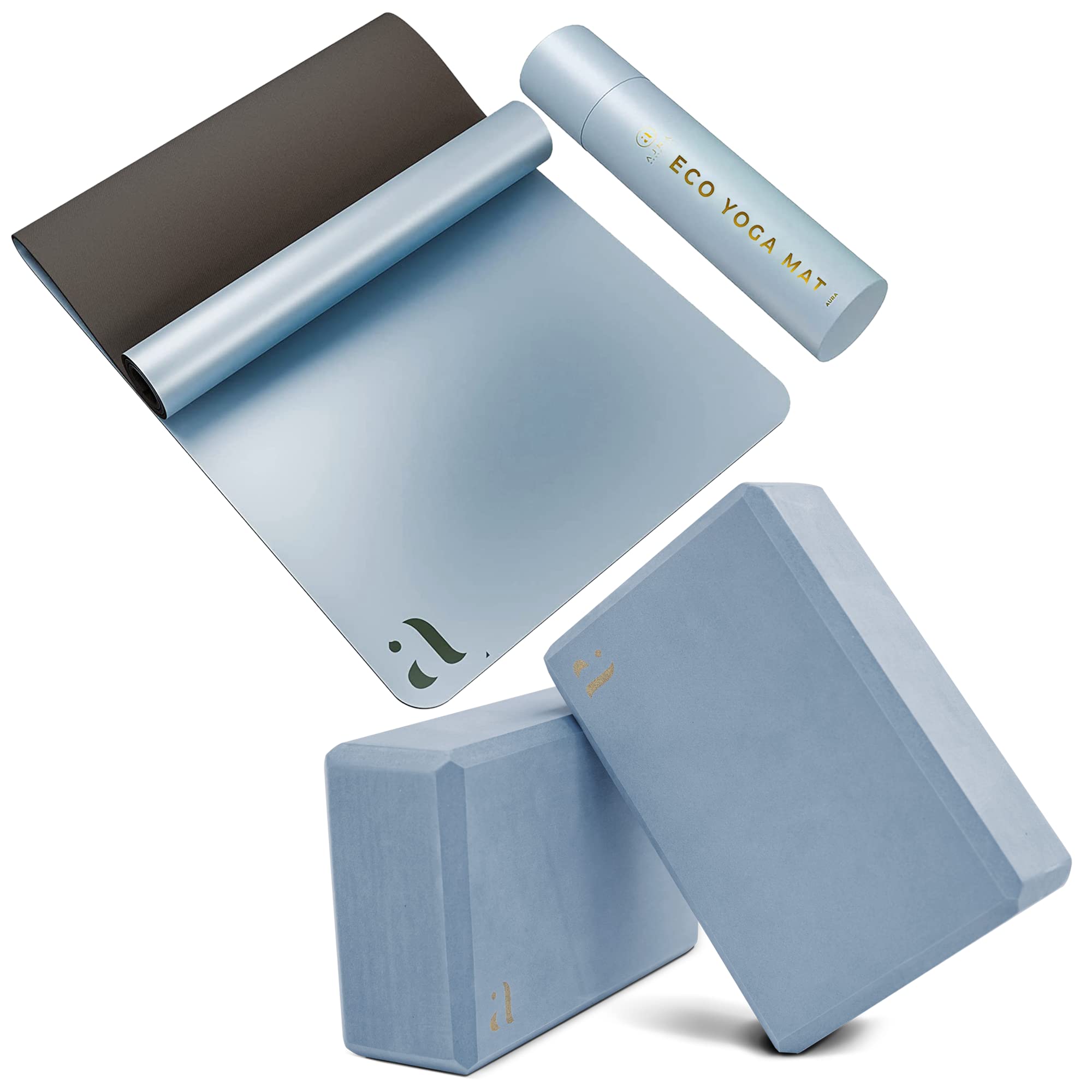Ajna Yoga Set - Essential Yoga Kit - Yoga Mat and 2-Pack Yoga Blocks Bundle