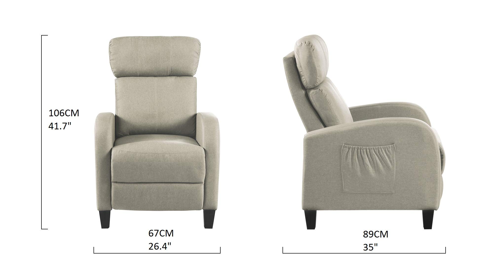 Casa Andrea Milano Living Room Slim Manual Recliner Chair (Beige)