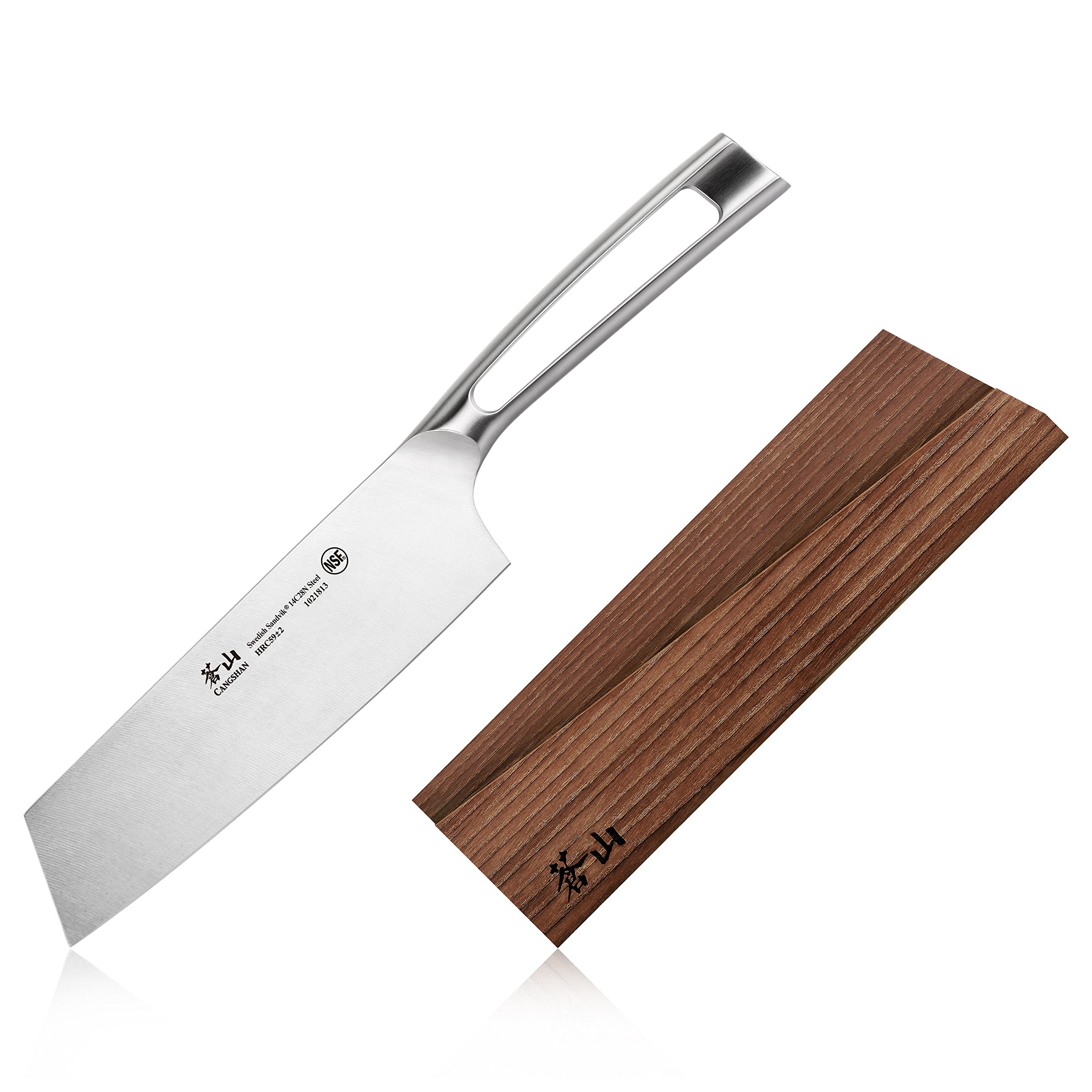 Cangshan TN1 Series 1021820 Swedish 14C28N Steel Forged 7-Inch Nakiri Knife and Wood Sheath Set