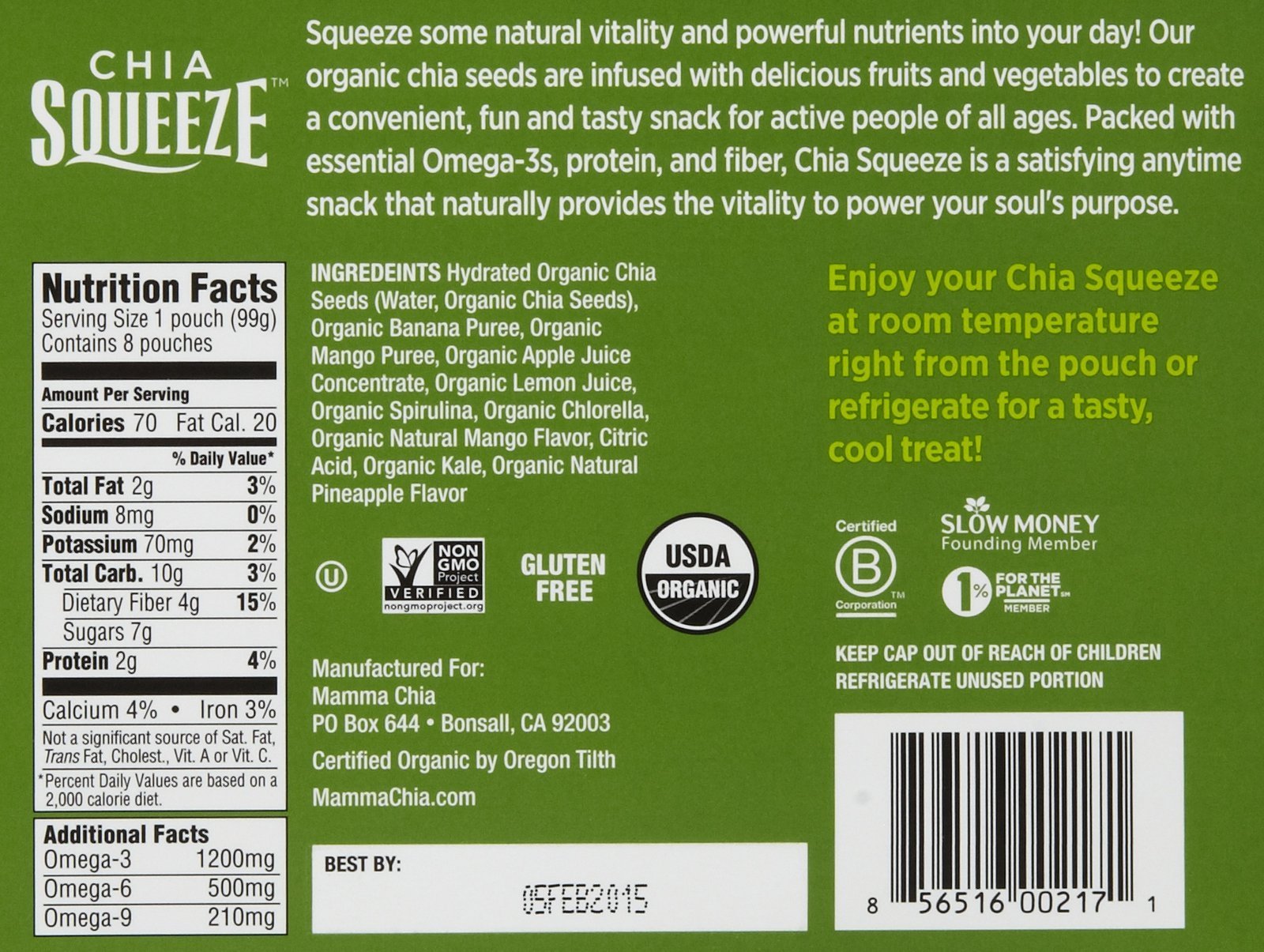 Mamma Chia Squeeze Packs - Green Magic - 3.5 OZ - 16 pk