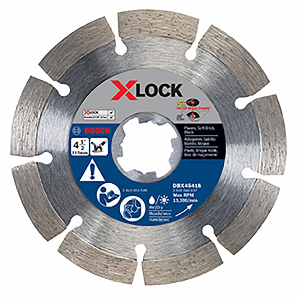 BOSCH DBX4541S 4-1/2 In. X-LOCK Segmented Rim Diamond Blade Compatible with 7/8 In. Arbor for Application in Pavers, Soft Brick, Block