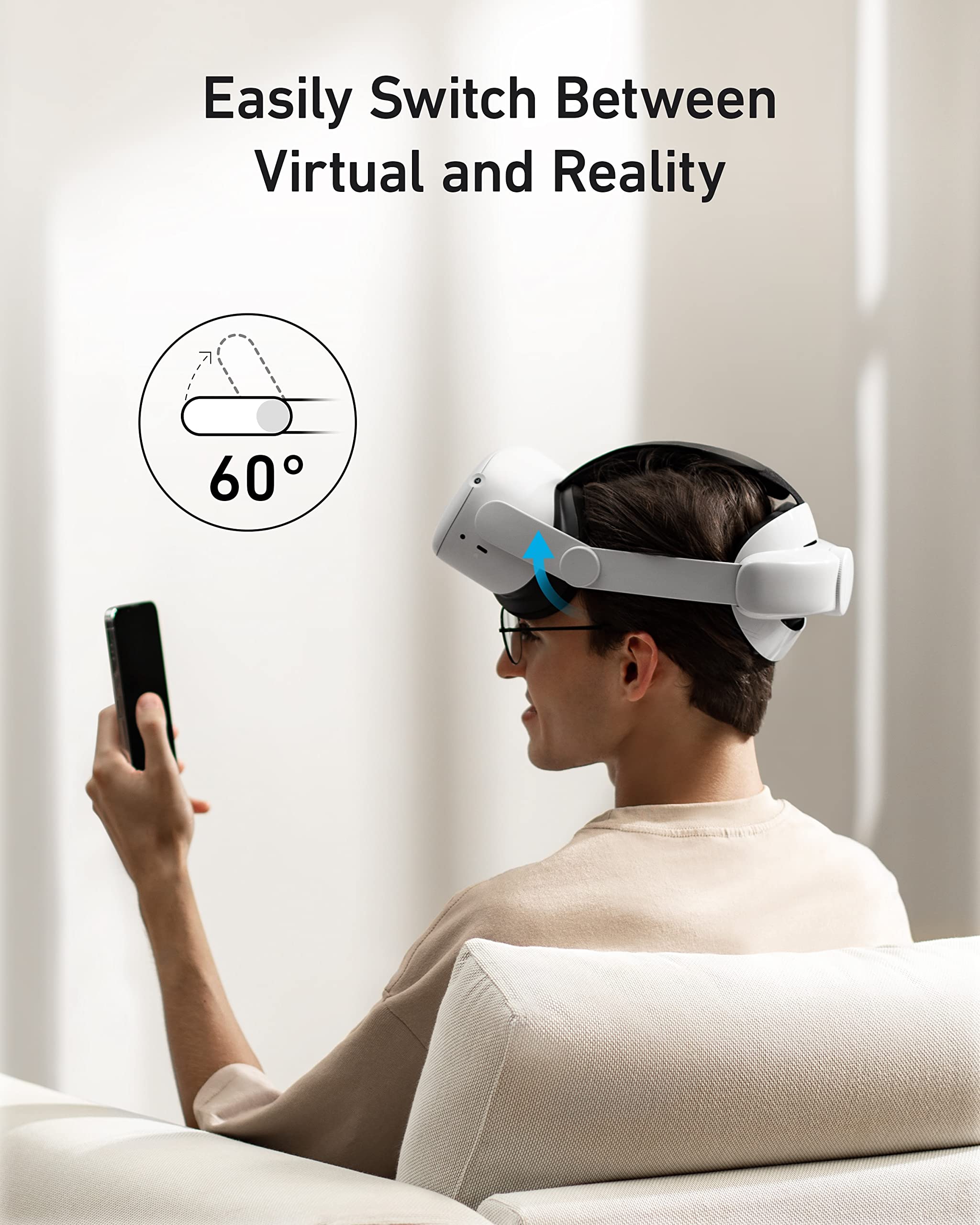 Anker Head Starp Compatible with Oculus Quest 2, Easily Switch Between Virtual and Reality, Adjustable Size for Using, Anker Charging Dock for Oculus Quest 2