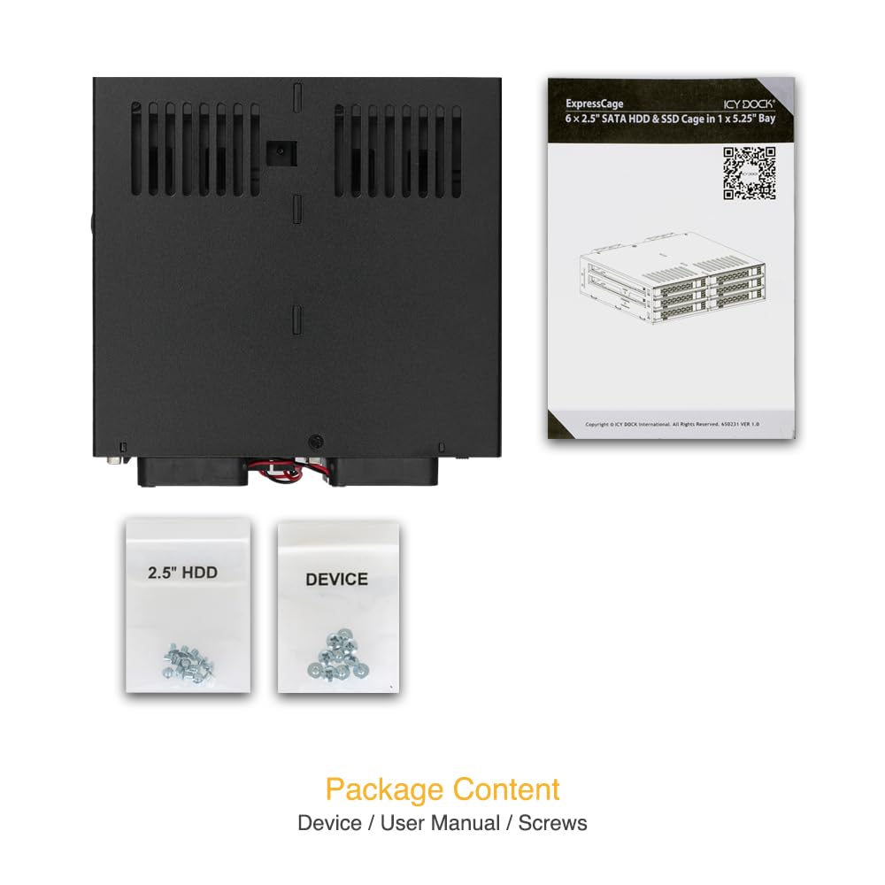 ICY DOCK 6 Bay 2.5β SATA HDD / SSD Hot Swap Tool-Less Backplane Enclosure with Dual Cooling Fan for 5.25β Bay | ExpressCage MB326SP-B