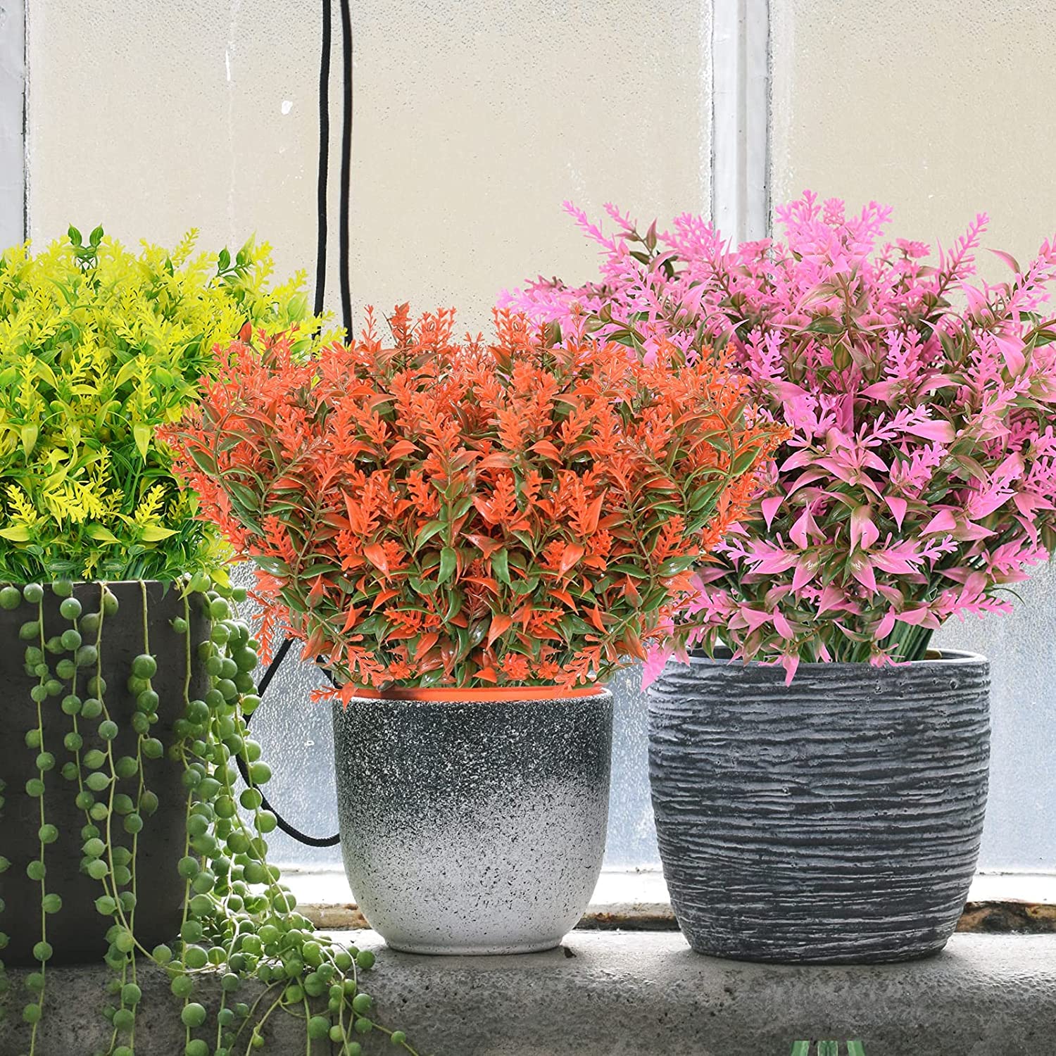 Fake Flowers Artificial Lavender - Bioc 10 Bundles UV Resistant Bouquets Plastic Plants Real Touch Flowers for Wedding Home Garden Window DIY Indoor Outdoor Decor (Red)