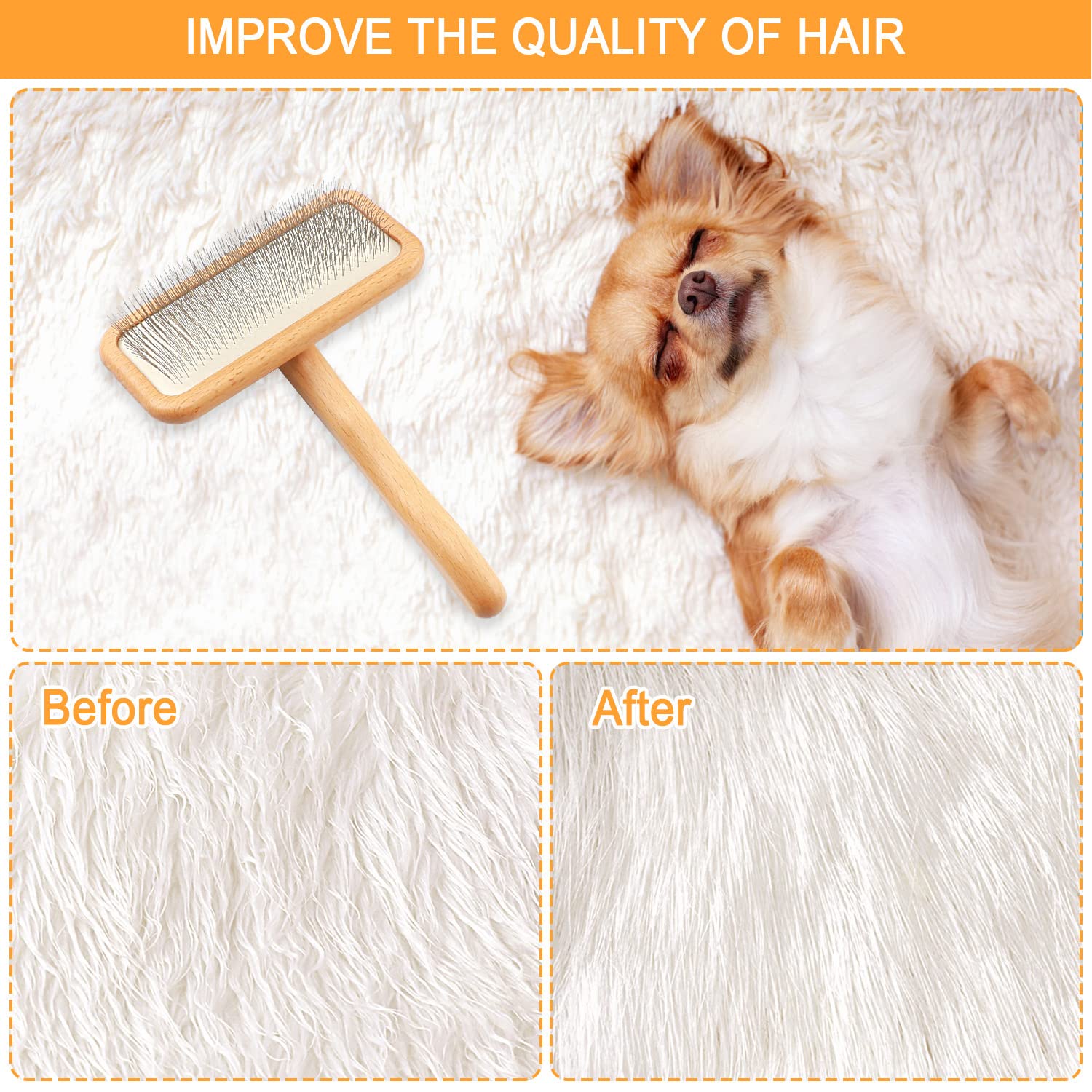 Carpet Rake Sheepskin Wool Brush and Sheepskin Brush Cleaner Comb, More Suitable for Pile Carpets/Rugs, for Carding Fur, Restore Carpets Softness and Texture (Wood, 2PCS(Big+ Small)