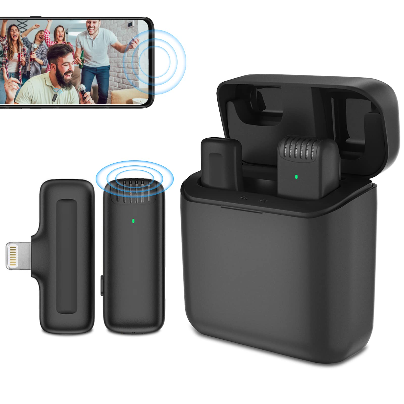 ADOSON Wireless Lavalier Microphone, 2.4GHz Plug-Play Lapel Mic with Charging Case for Recording, YouTube, TikTok, Facebook Live Stream, 3 Level Noise Reduction/Auto Sync