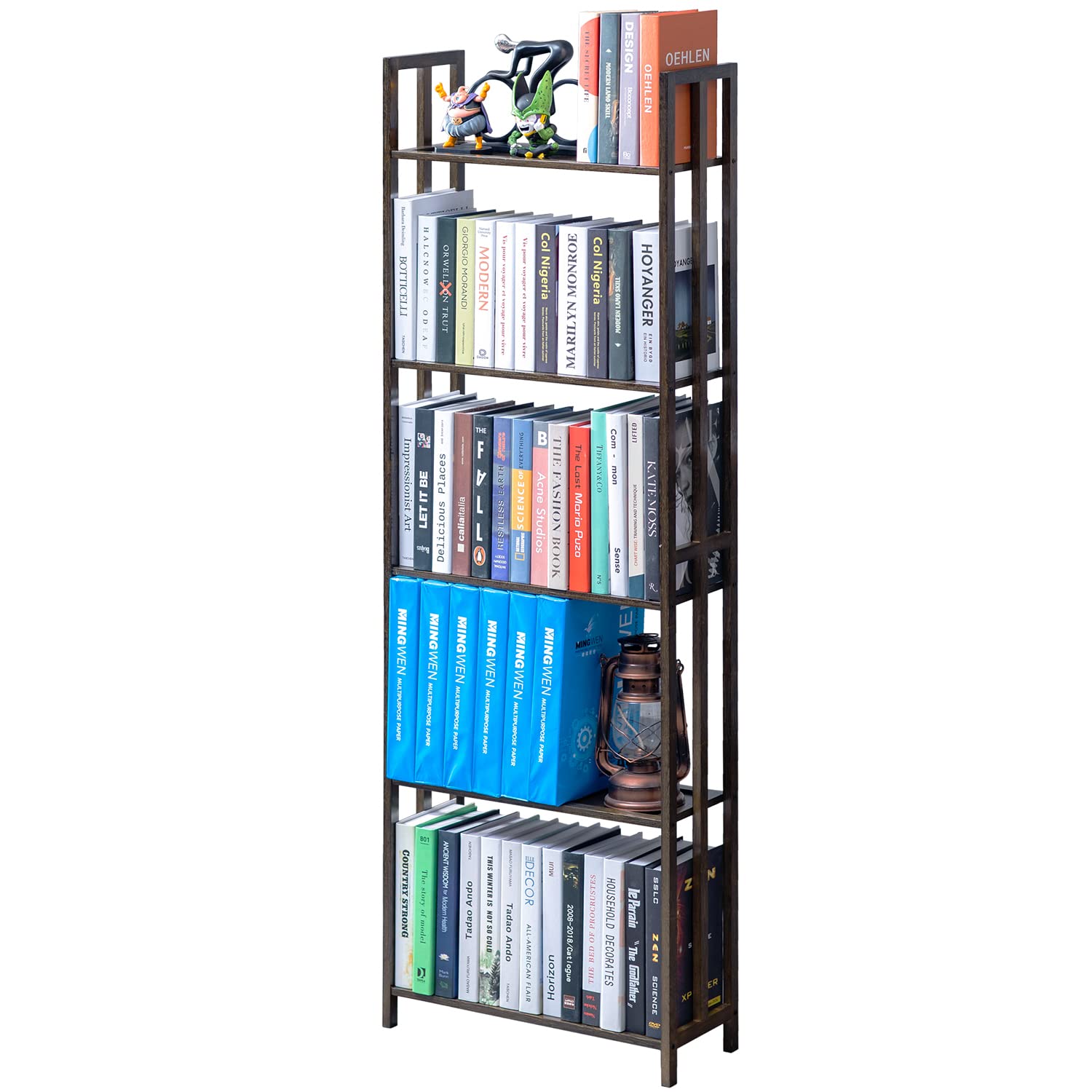 COPREE 5 Tier Rolling Bookcase, Bamboo 360 Rotating Bookshelf, Freestanding Storage Organizer Holder Book Rack with Wheels for Bedroom, Living Room Home and Office
