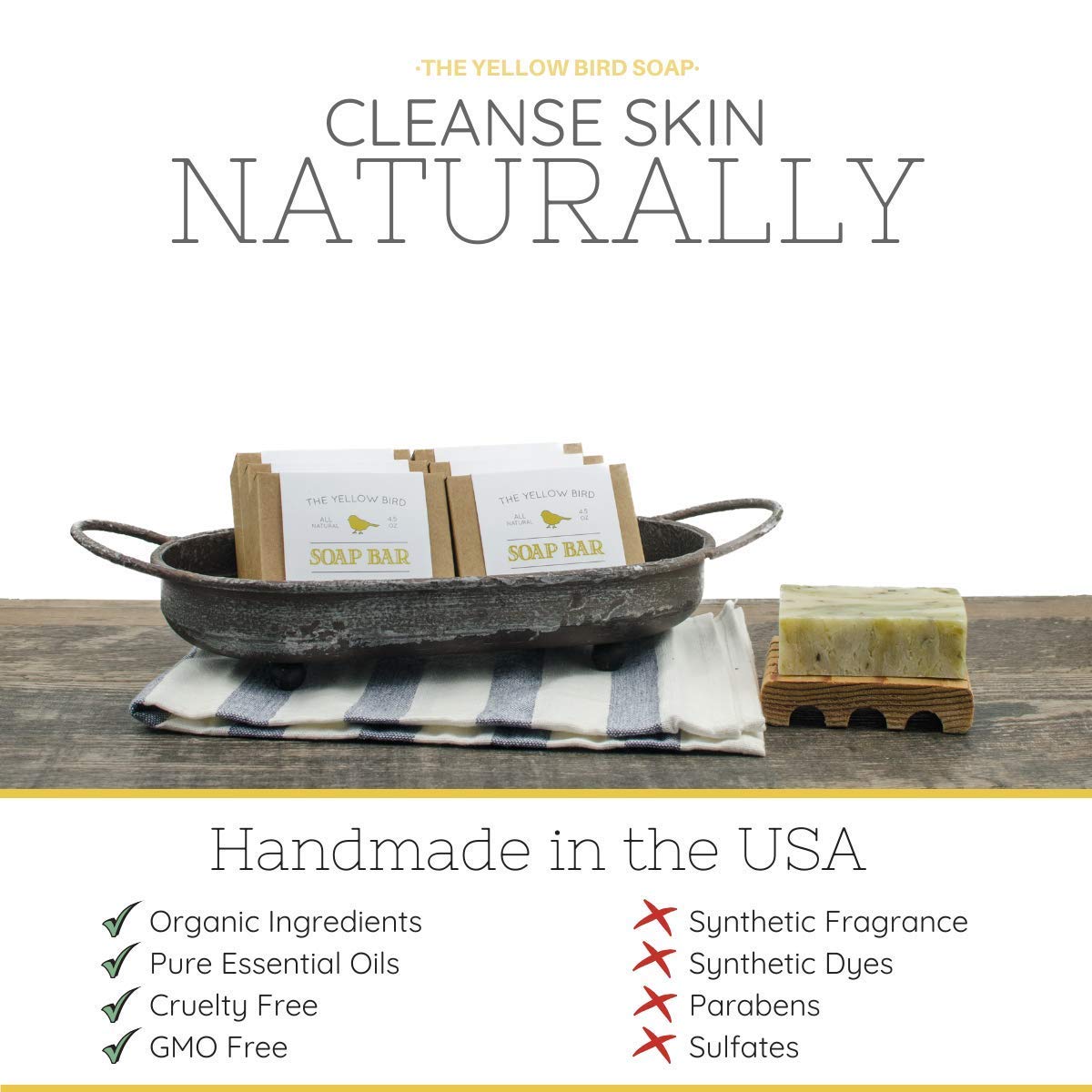 The Yellow Bird Peppermint Tea Tree Soap Bar. Made In USA with All Natural & Organic Ingredients. Pure Essential Oils. Sensitive Skin Body & Face Soap.