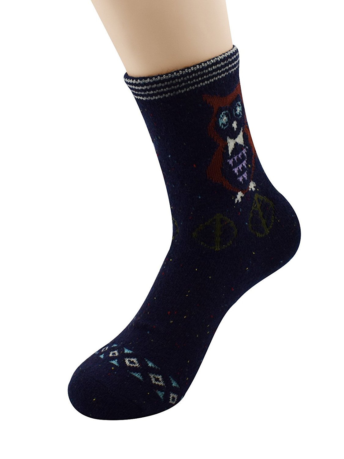 American Trends Women's Winter Thick Warm Athletic Crew Socks Cute Animal Vintage Style Wool Knitting Sock 3 Pack Owl