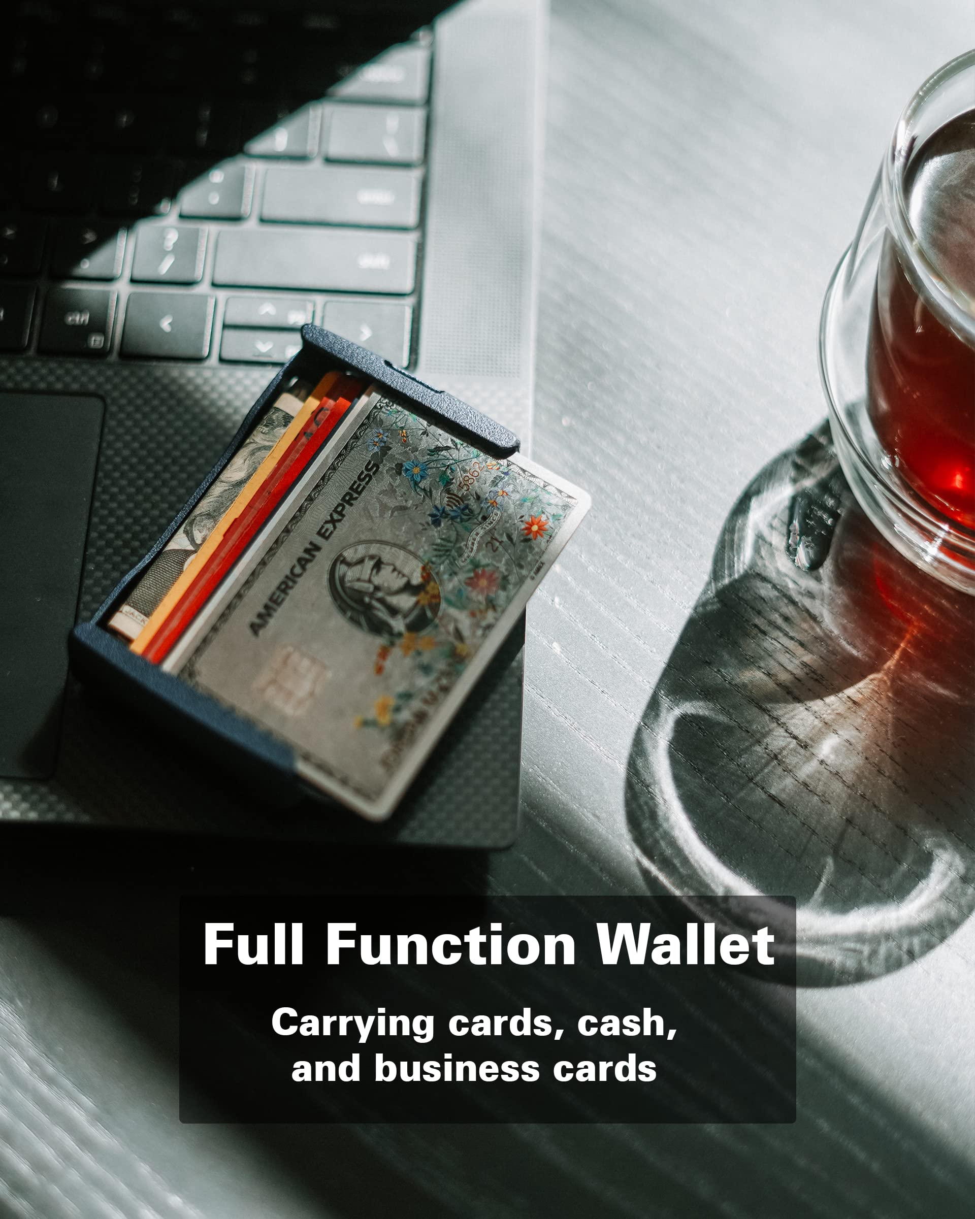 AKEENI XSTO Wallet Carbon Fiber Bundle - Metal Minimalist Full Function, US Made for Men and Women, Aluminum and Carbon Fiber with RFID Blocking (10 Card, Jet Black)