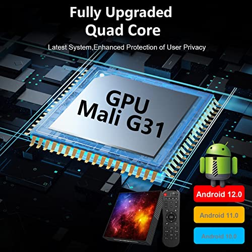 Android TV Box 4GB RAM 128GB ROM Upgraded W2 Mali-G31 2.4G/5G Dual WiFi Bluetooth 4.2,Media Player Support 3D 4K UHD Videos Android 12.0 USB 2.0 with Wireless Backlit Mini Keyboard