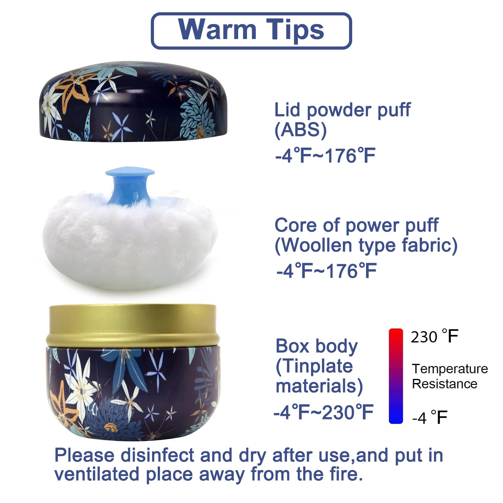 BBKON Large Powder Puff for Body Powder with Powder Container, Soft Powder Puff and Dusting Powder Travel Case (Quiet Flowers)