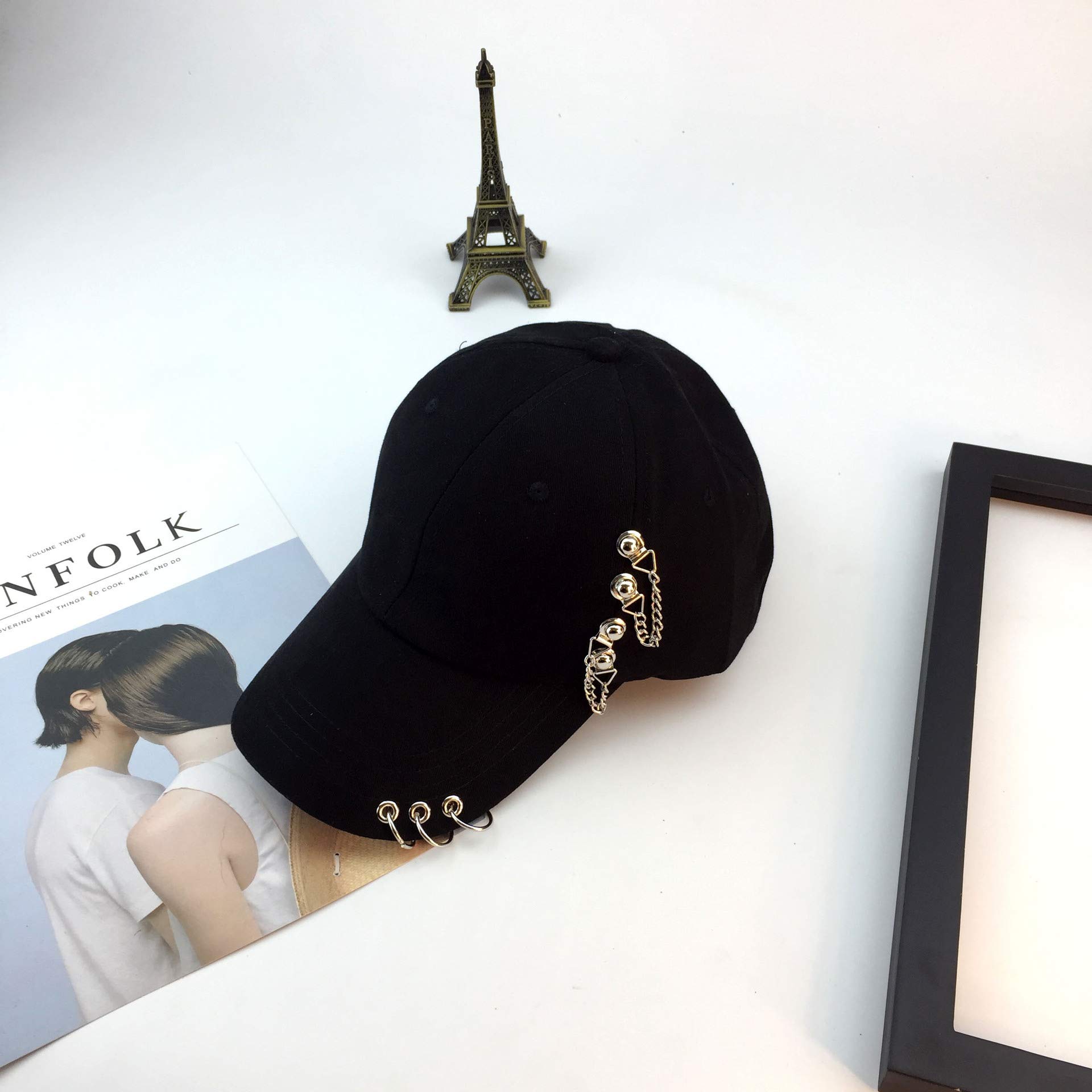 Adult Casual Solid Adjustable Iron Ring Baseball Caps Snapback Cap Casquette Hats Fitted Casual Gorras Dad Hats (one size, Black)