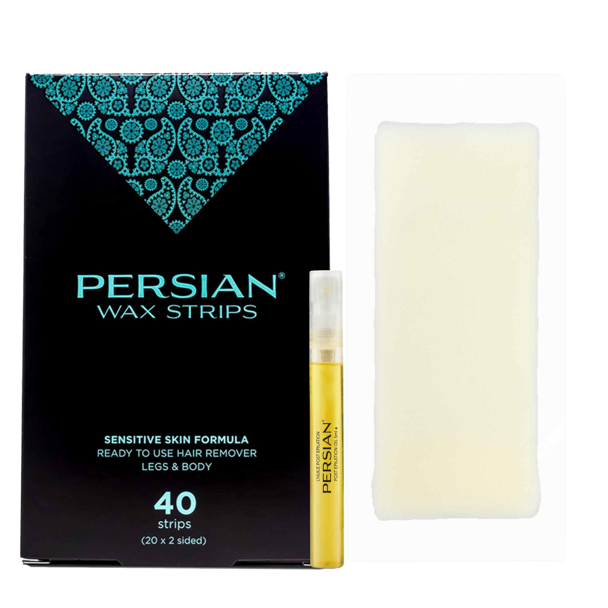 Persian Legs & Body Wax Strips (40 strips), Hair Removal Waxing Strips for Legs, Body, Bikini, Arms, Underarms with After care Oil, Pack of 1 (CSB)