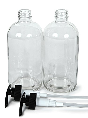 Vivaplex, 2, Large, 16 oz, Empty, Clear Glass Bottles with Black Lotion Pumps