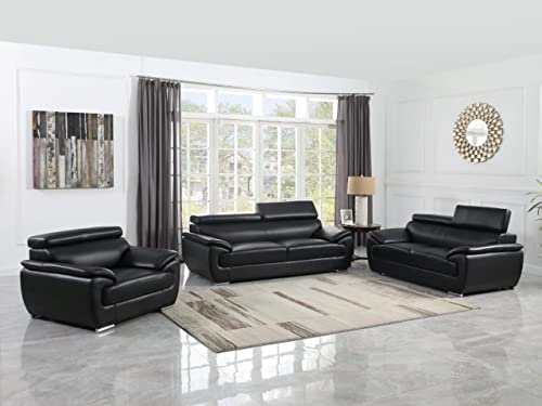Blackjack Furniture 4571 Veal Collection Leather Upholstered Modern Living Room Loveseat, Black