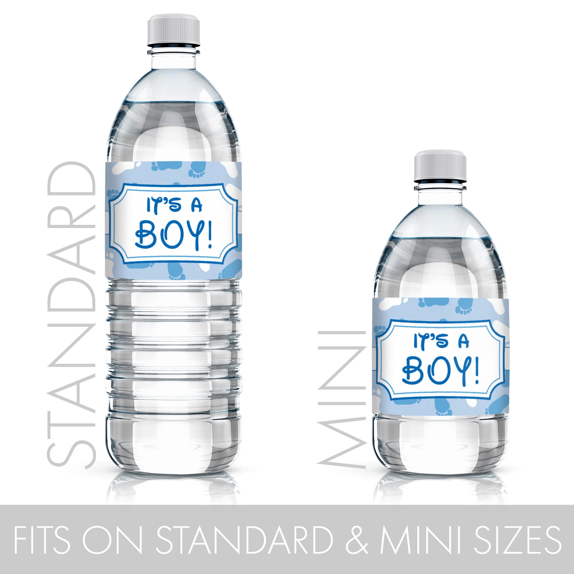 It's a Boy Baby Shower Water Bottle Labels - Blue Footprint Theme - 24 Stickers
