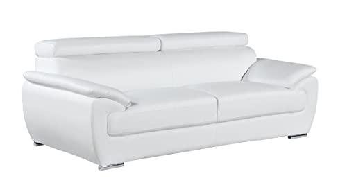 Blackjack Furniture 4571 Veal Collection 2 Piece Genuine Leather Sofa Set for Living Room, Modern Couch and Loveseat with Lumbar Support and Large Adjustable Headrests, 2+3 Seater, White