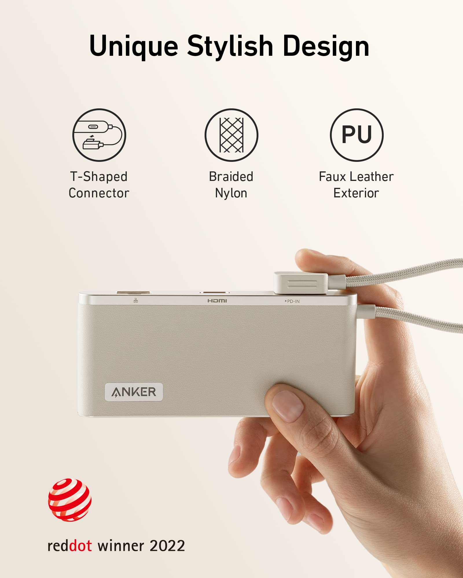 Anker USB C Hub, 655 USB-C Hub (8-in-1), with 2 USB-A 10 Gbps Data Ports, 100W Power Delivery, 4K HDMI, 1 Gbps Ethernet, microSD and SD Card Slots, 3.5 mm AUX, for MacBook, and More (Earthy White)