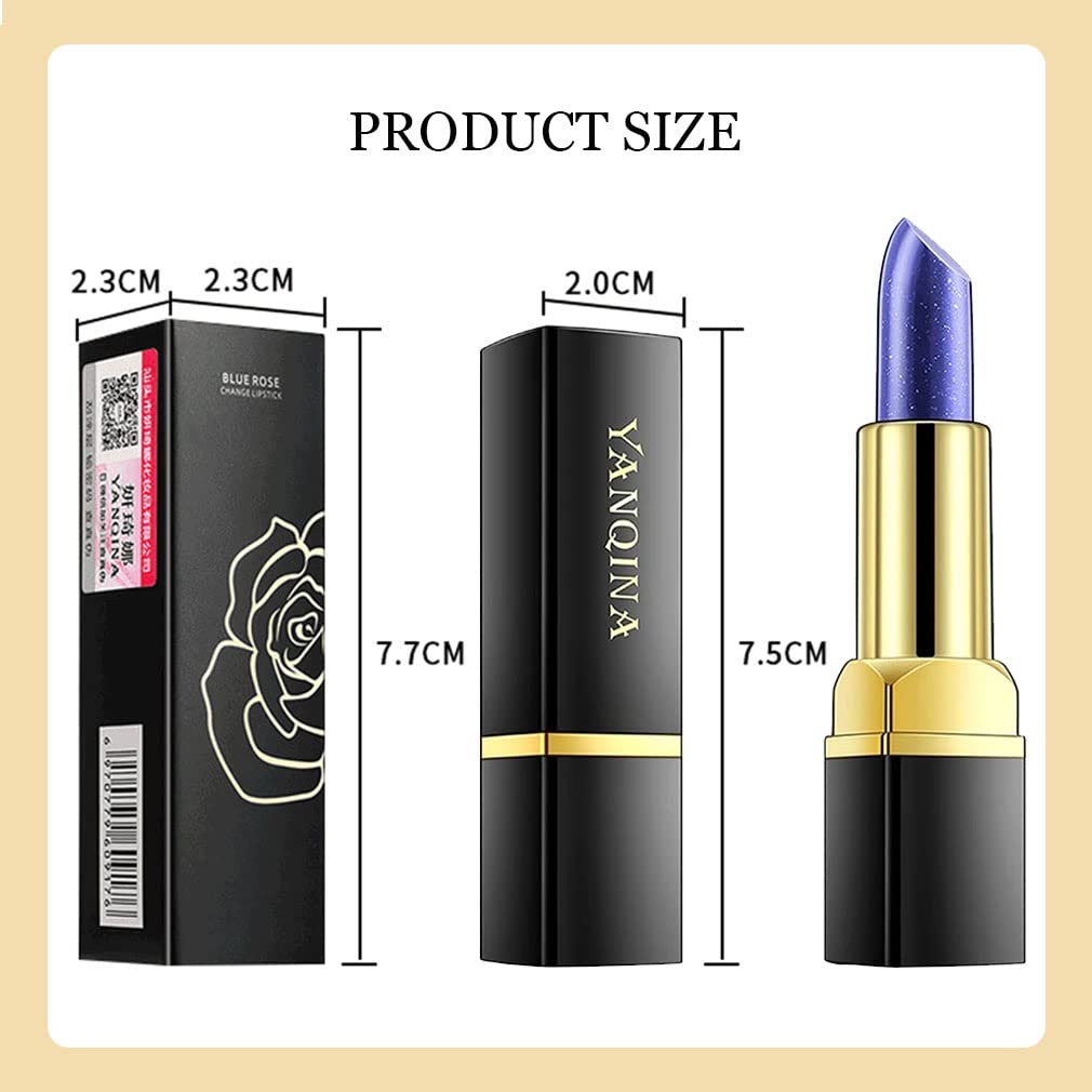 Ashudan 2 PCS Blue Shimmer Lipstick, Magic Temperature Changing Colors Lipstick (Blue Changed into Pink), Blue Lipstick That Turns Pink, Labial Magico Lips Moisturizer Lipstick for Women