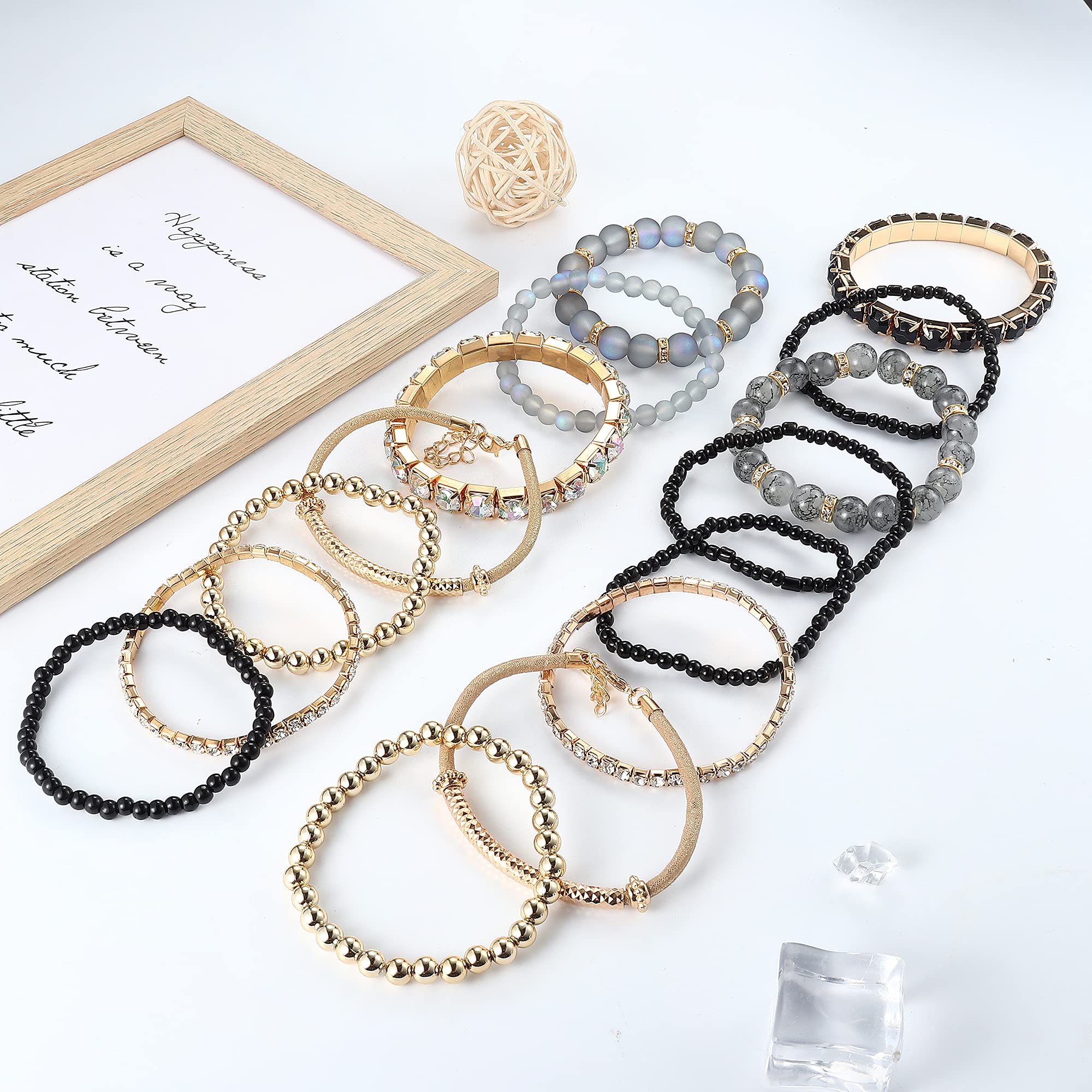 ADRAMATA 5 Sets Stackable Bracelets for Women Multicolor Stretch Beaded Bohemian Bracelets Bangles Stretch Aesthetic Crystal Bracelets Sets