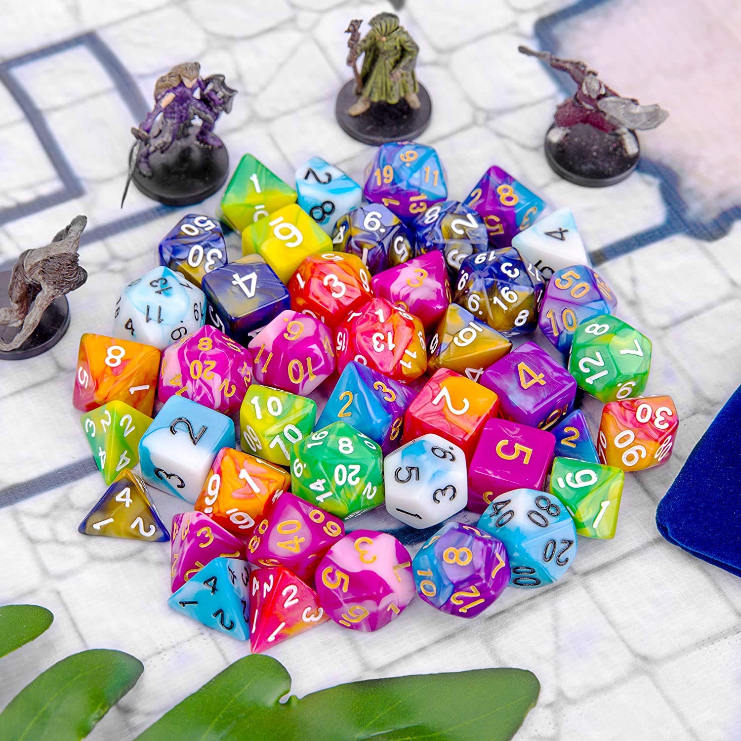 ESANDA DND Dice Set, 42pcs Polyhedral Dice D&D Dice with 6 Blue Drawstring Bags, 6 Complete Double-Colors Dice Sets for Dungeons and Dragons RPG MTG Table Games etc