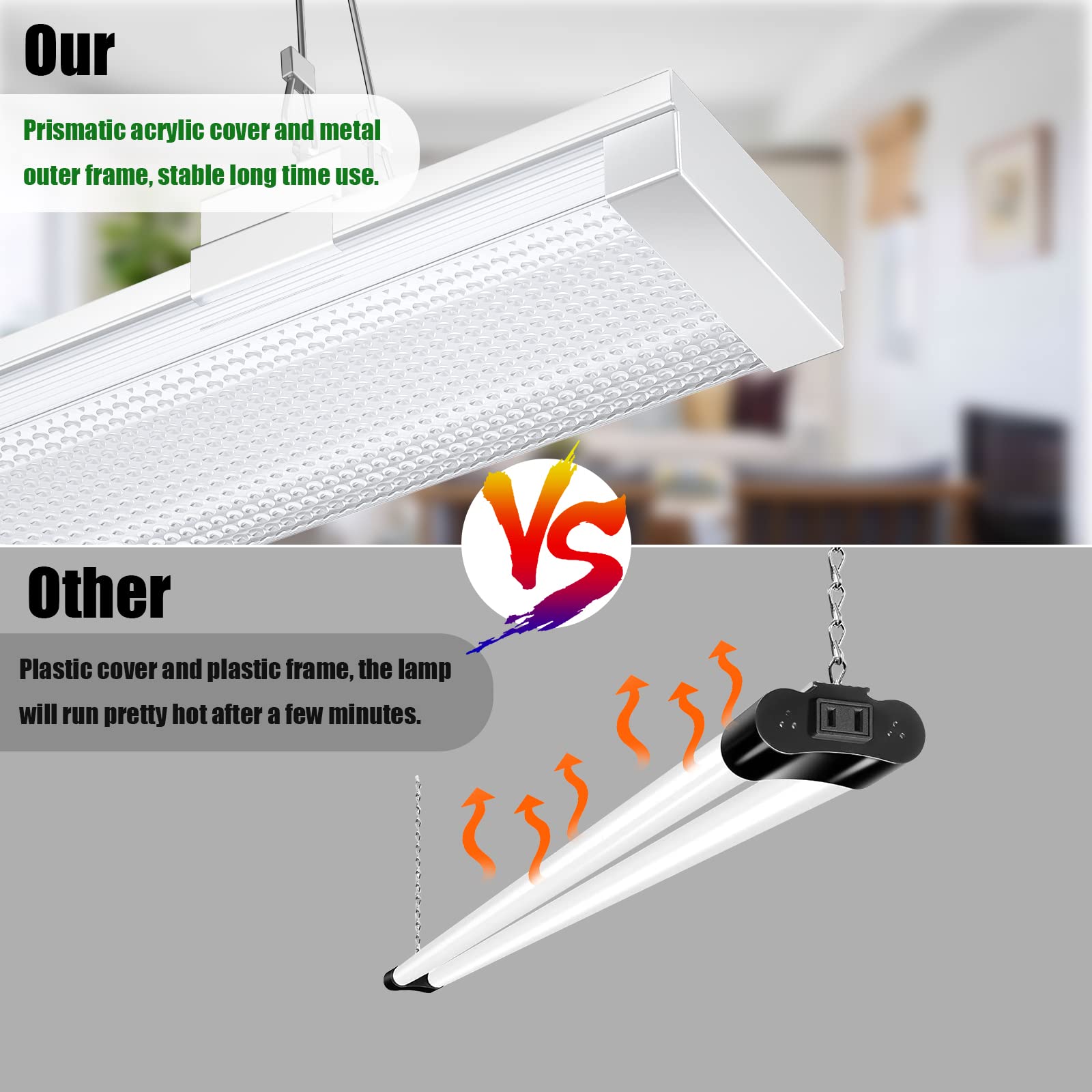 FAITHSAIL 5 Pack 4FT LED Shop Light, 40W LED Utility Light with Plug, 4000 LM, 4000K, 48 Inch LED Garage Light with Hanging Chain for Garage, Basement, Workshop, Hanging or Flush Mount, Non-Linkable
