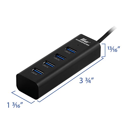 Kingwin USB Hub 4 Port USB 3.0 Data Hub Aluminum for Mobile SSD, MacBook, Mac Pro/Mini, iMac, Chromebook, Surface Pro, USB Flash Drives, Notebook PC, XPS, and More (KWZ-400-BK)