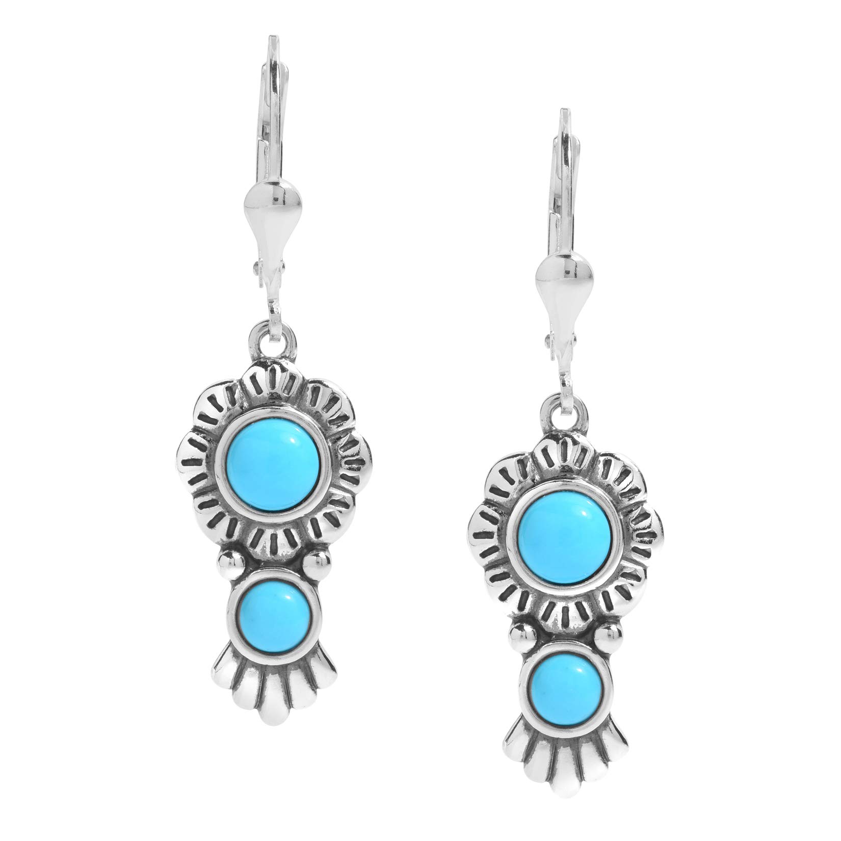 American West Sterling Silver Women's Drop & Dangle Earrings Sleeping Beauty Turquoise Gemstone Concha Flower Design