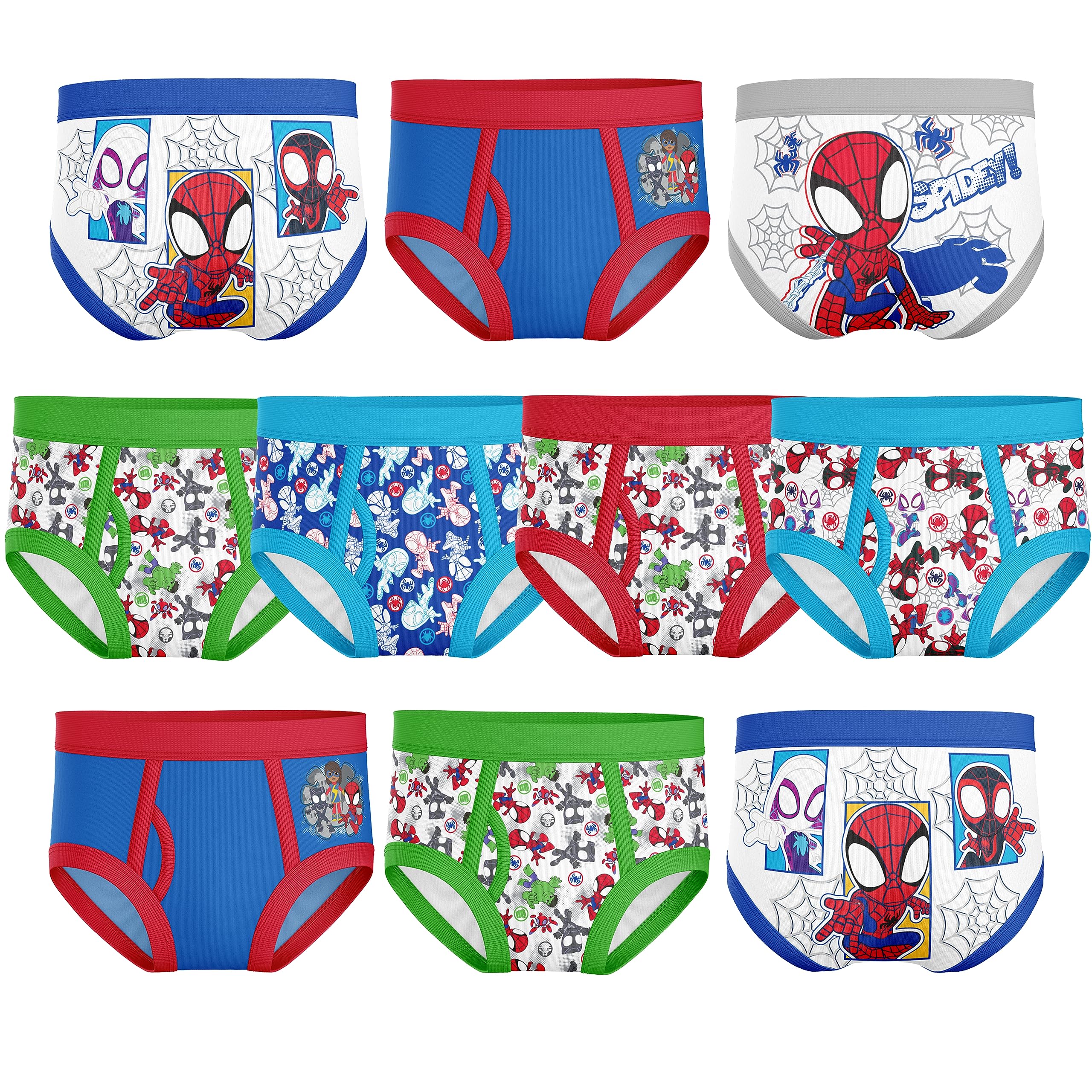 Marvel Boys Toddler Spiderman and Superhero Friends 100% Combed Cotton Underwear Multipacks With Iron Man, Hulk & More, 7-Pack Spiderman ONLY Brief, 2-3T