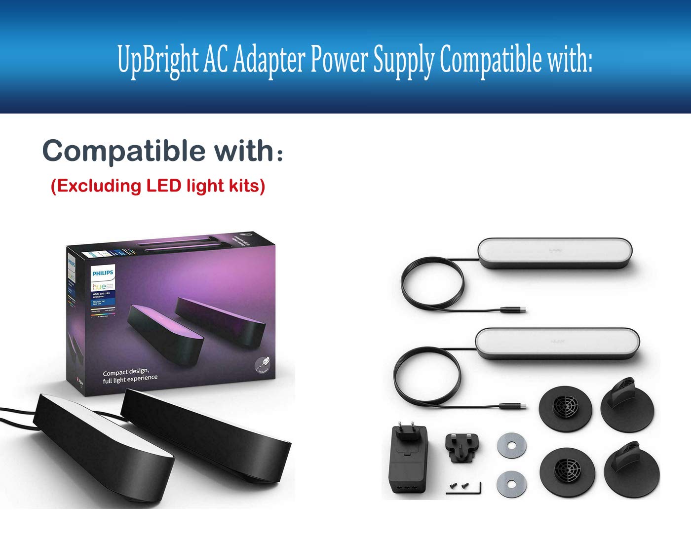 UpBright 24V AC/DC Adapter Compatible with Philips Hue Play Light bar Starter Set 440400980001 440400982931 S020XM2400083 78201 30 U7 78202 7820230U7 7820330U7 7820331U7 7820430U7 LED Power Supply