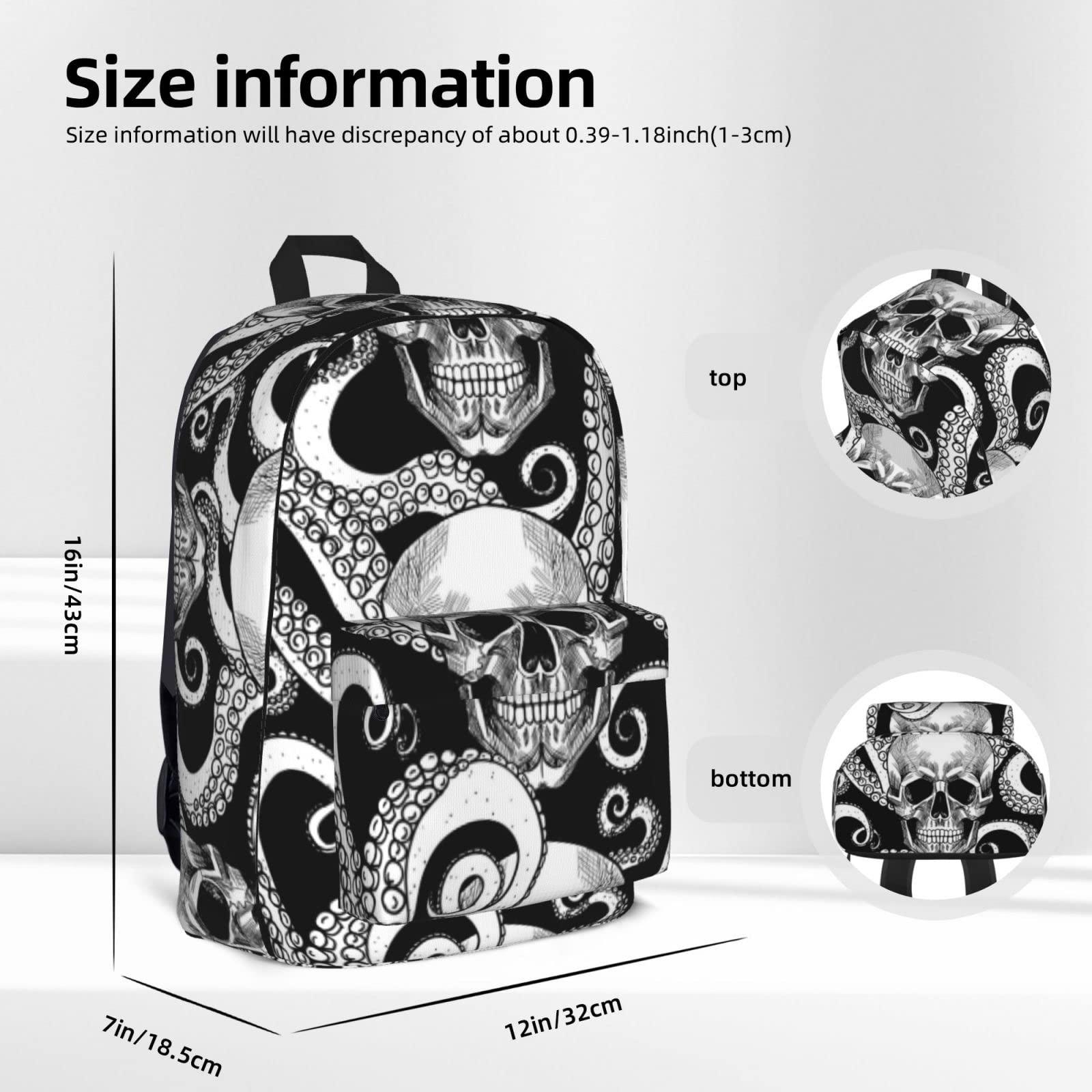 Affilleve Skull Octopus Backpacks for Men Women Book Bag Travel Hiking Camping Work