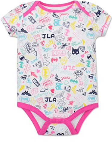 WARNER BROS Justice League Newborn Baby Girls 5 Pack Cosplay Costume Bodysuits Logo Girls 0-3 Months