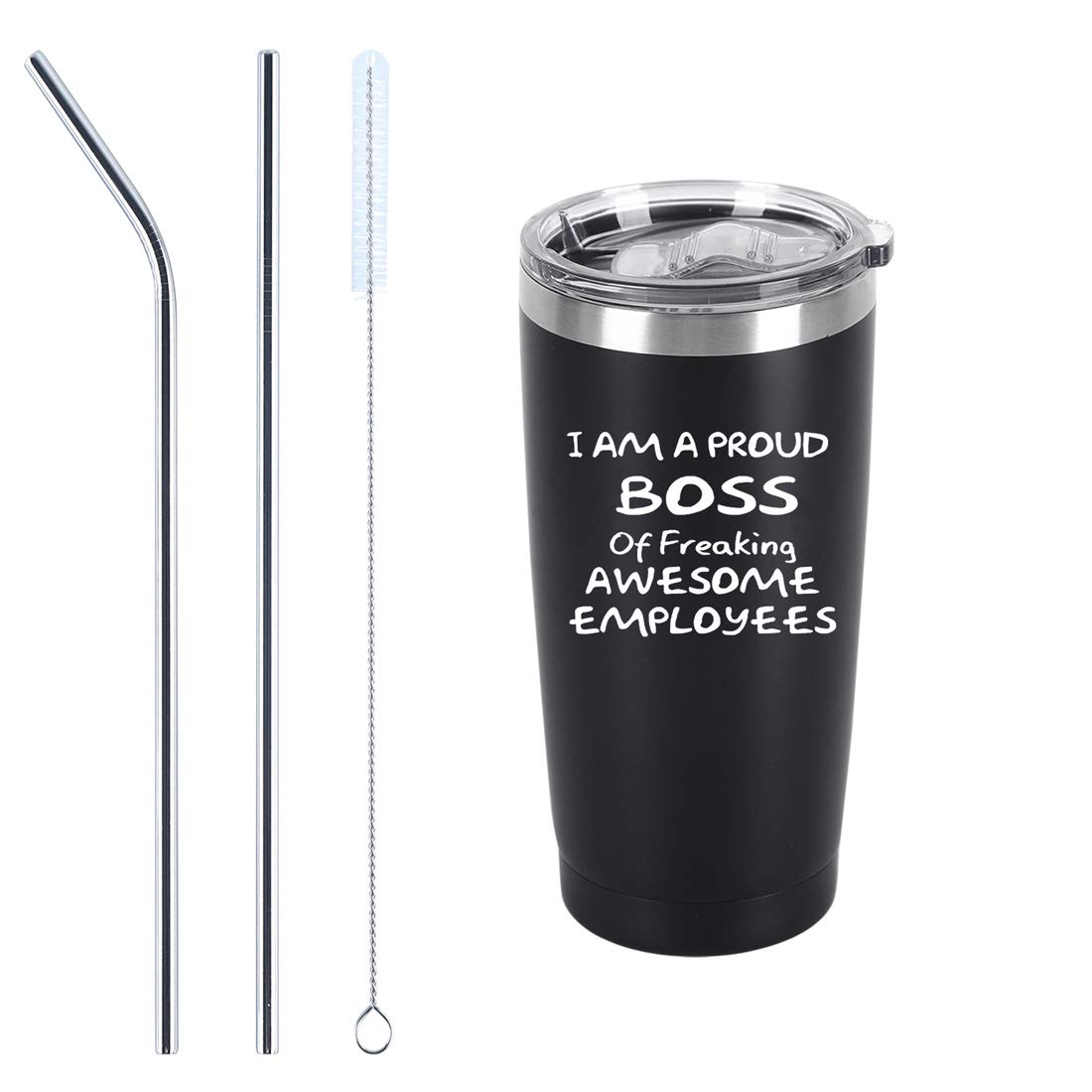 Cosictic I Am A Proud Boss Of Freaking Awesome Employees Travel Tumbler, Funny Birthday Bosses Day Gift for Men Boss Manager Director Leader, 20 Oz Insulated Stainless Steel Tumbler with Lid, Black